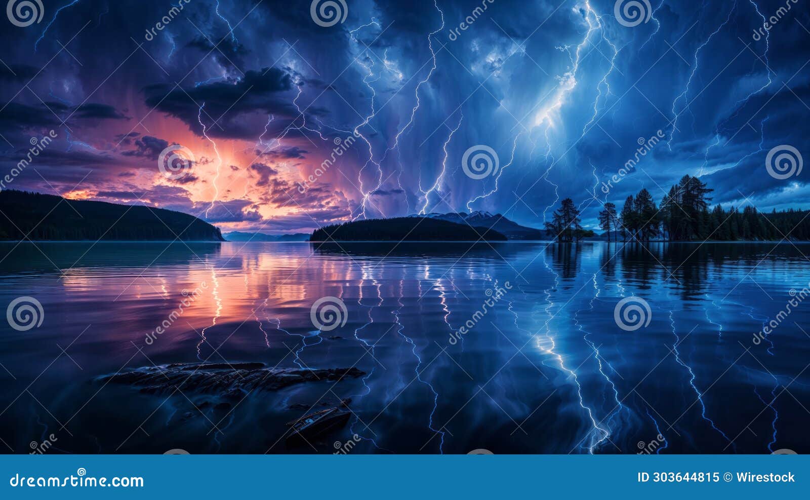 AI Generated Illustration of Dramatic Powerful Lightning Strikes Stock ...