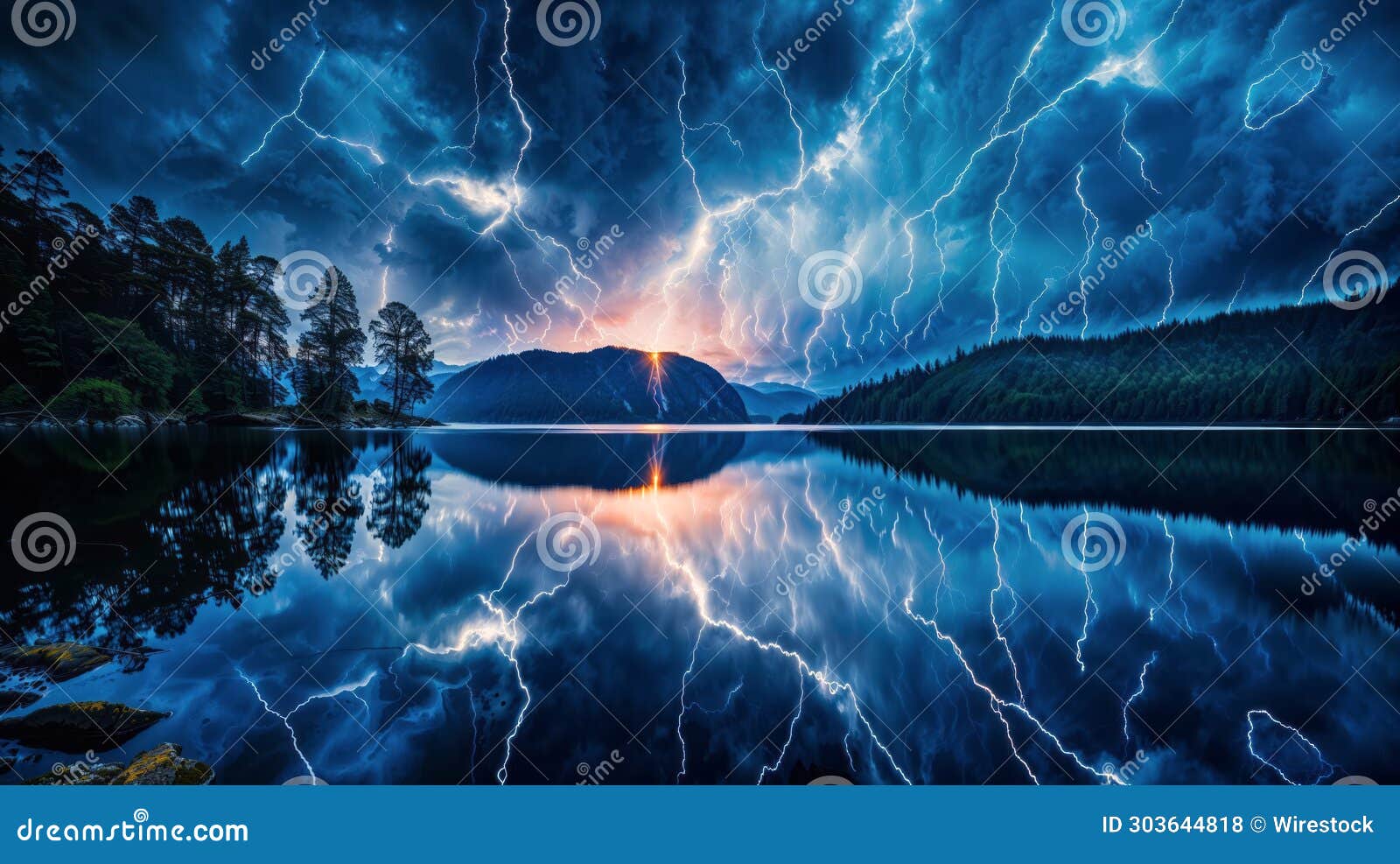 AI Generated Illustration of Dramatic Powerful Lightning Strikes Stock ...