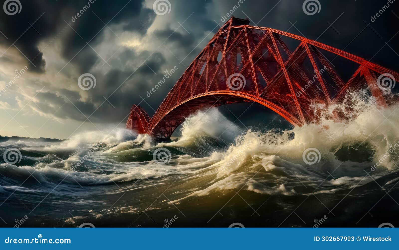 AI Generated Illustration of a Dramatic Scene of a Red Bridge Sinking ...