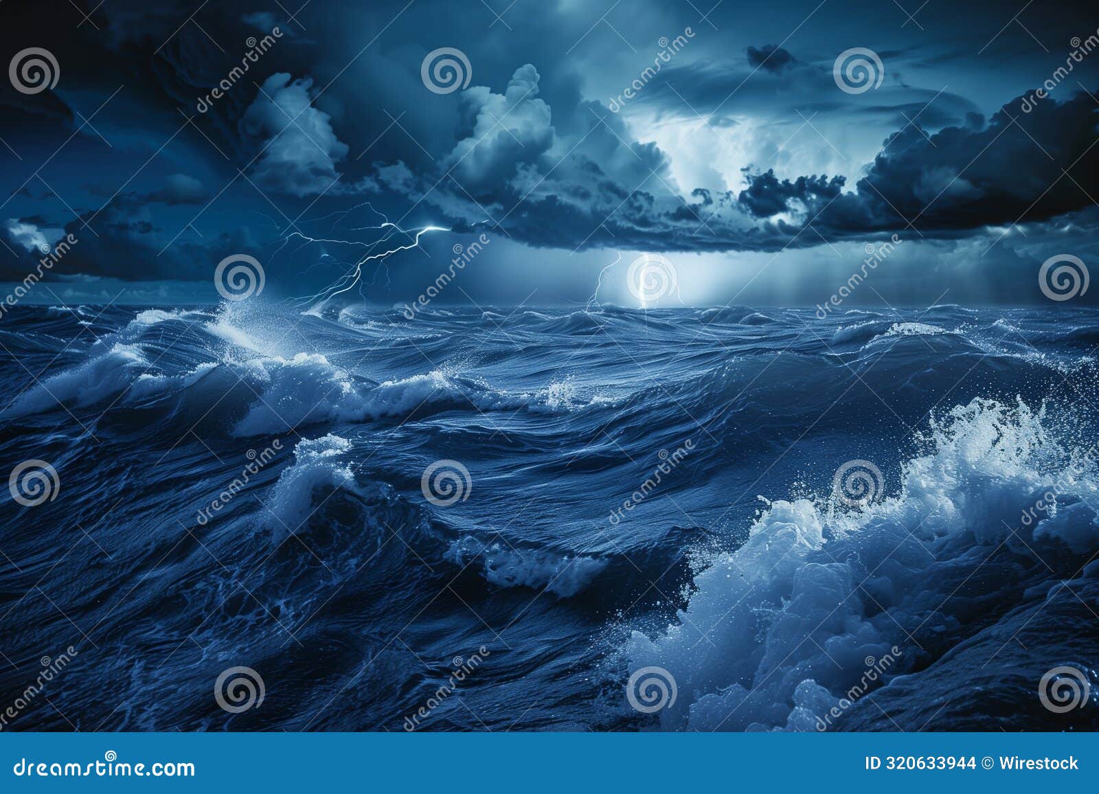 A Stormy Sky Over an Ocean with Lightning and Dark Clouds Stock Photo ...