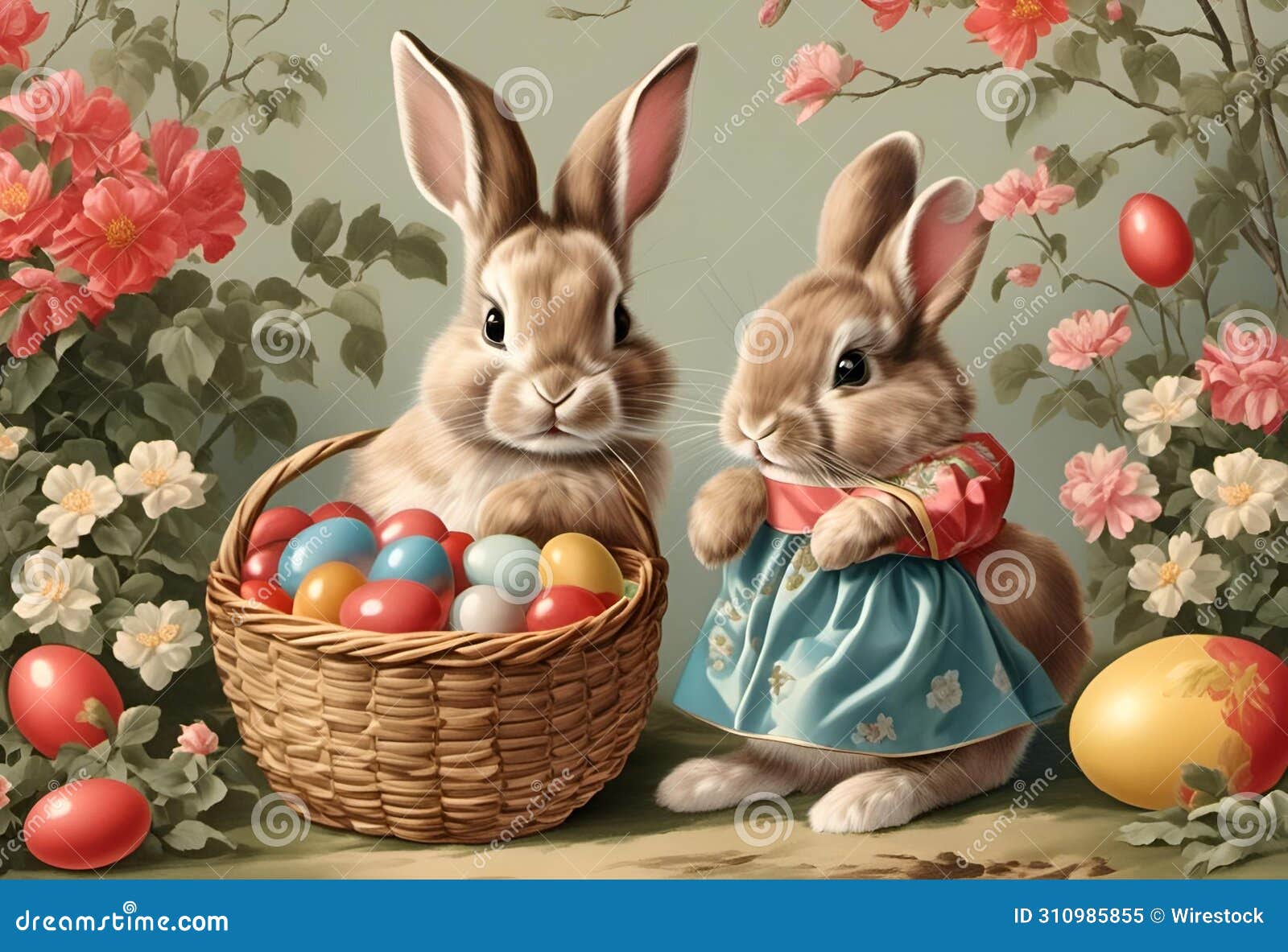 AI Generated Illustration of a Drawing of Two Easter Bunnies with a ...