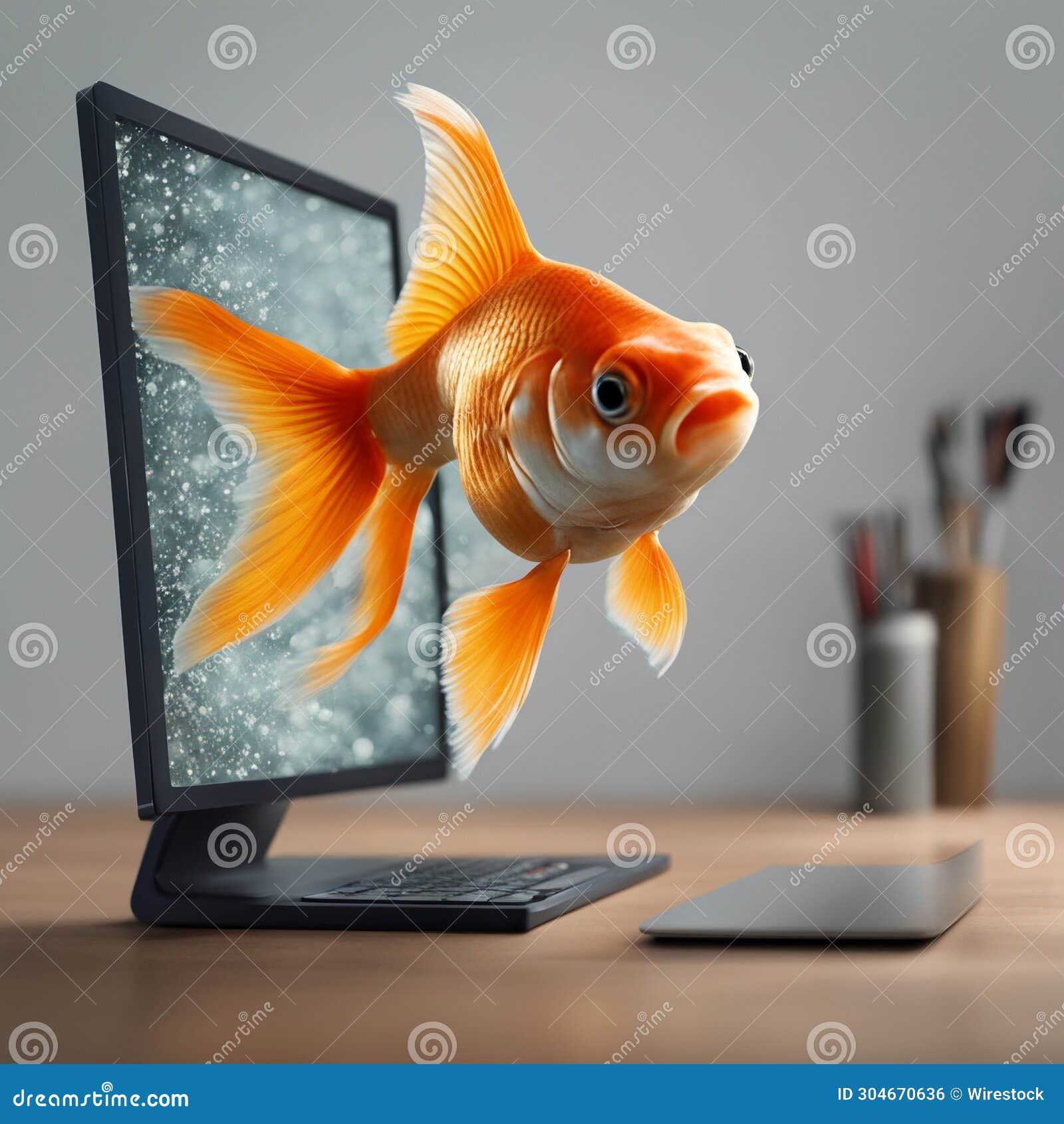 Goldfish from the computer stock photo. Image of invention - 304670636