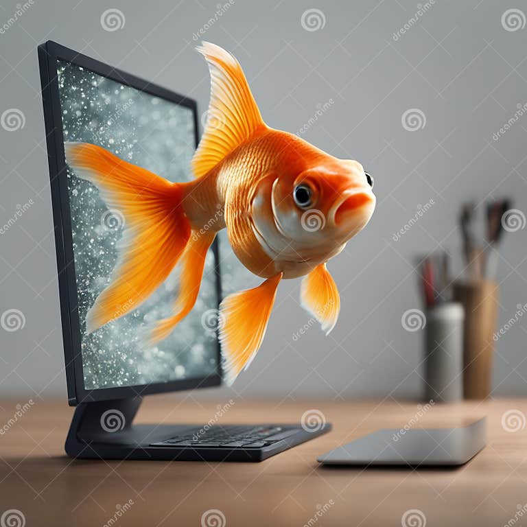 Goldfish from the computer stock photo. Image of invention - 304670636