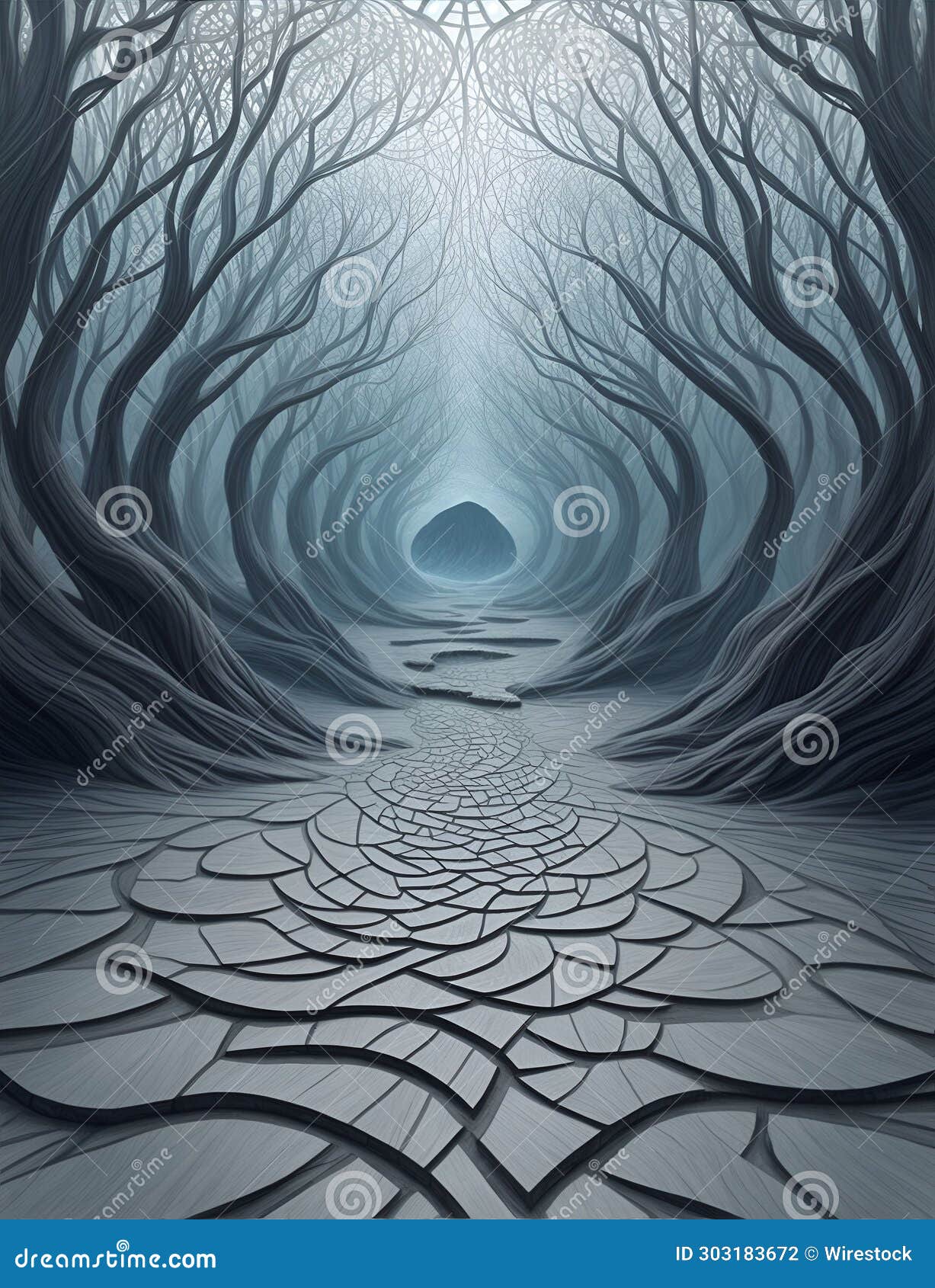 AI Generated Illustration of a Dried Pathway Lined with Bare Trees ...