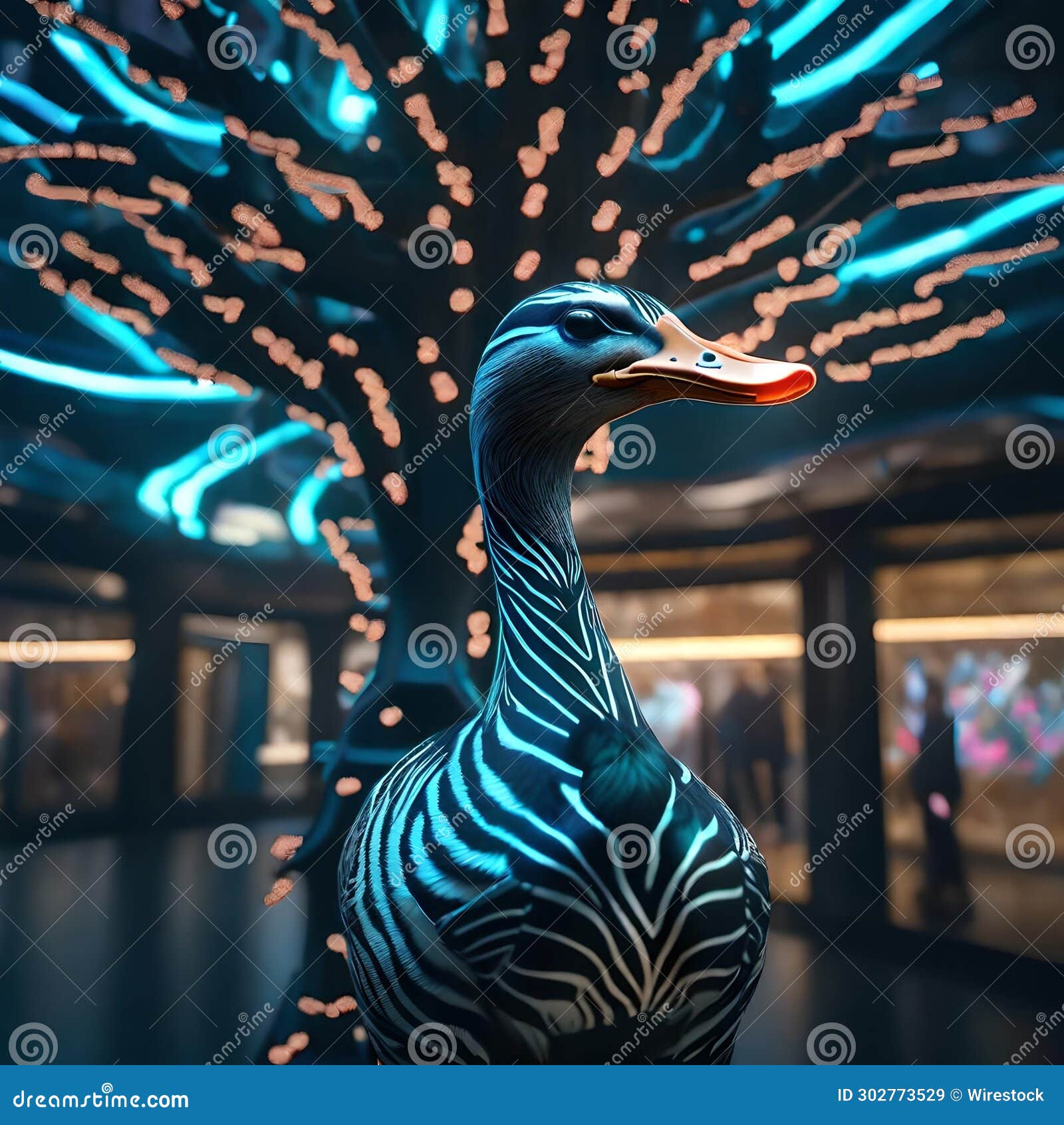 AI Generated Illustration of a Duck in Zebra Patterns Stock ...