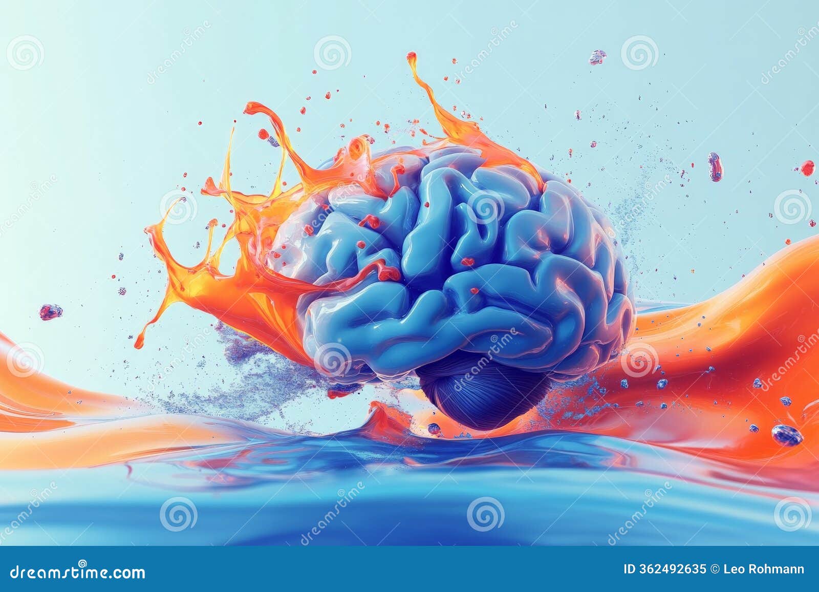 Dynamic Clash of Fire Water Merging Brain Structure in Surreal Explosion of Creativity Balance ...