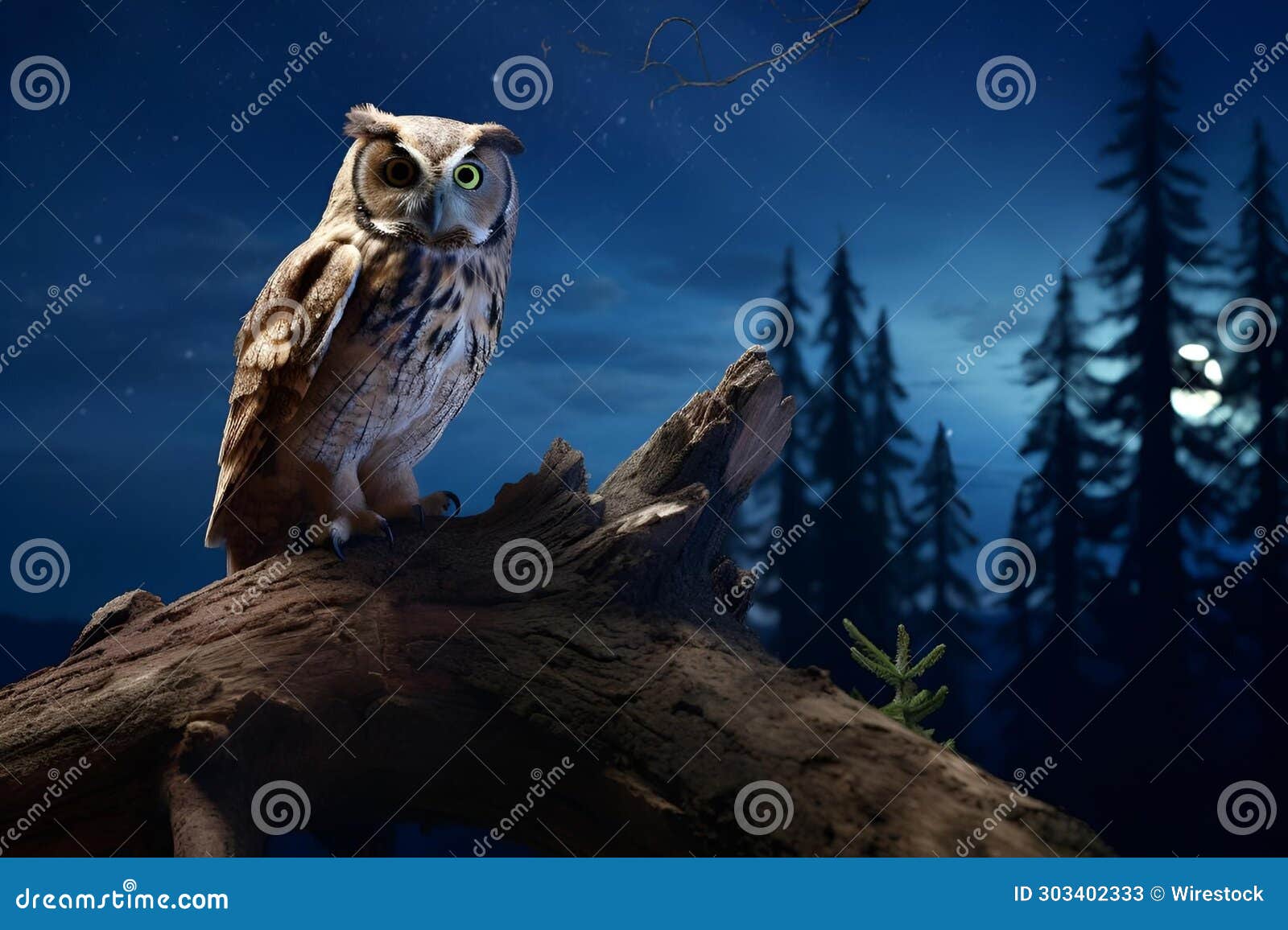 AI-generated Illustration of an Eagle Owl Perched on a Tree, with Its ...