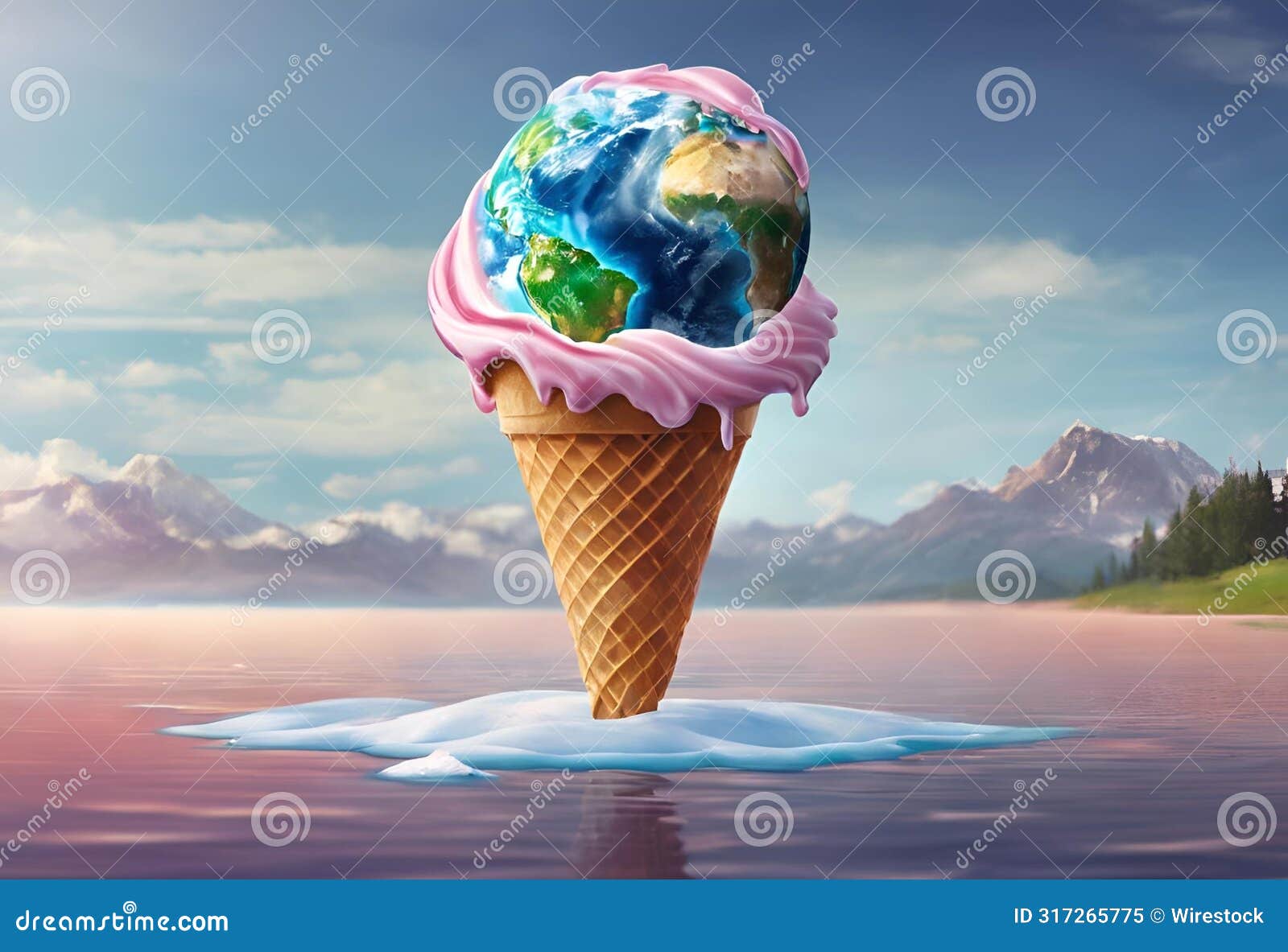 AI Generated Illustration of Earth Melting in an Ice Cream Cone ...