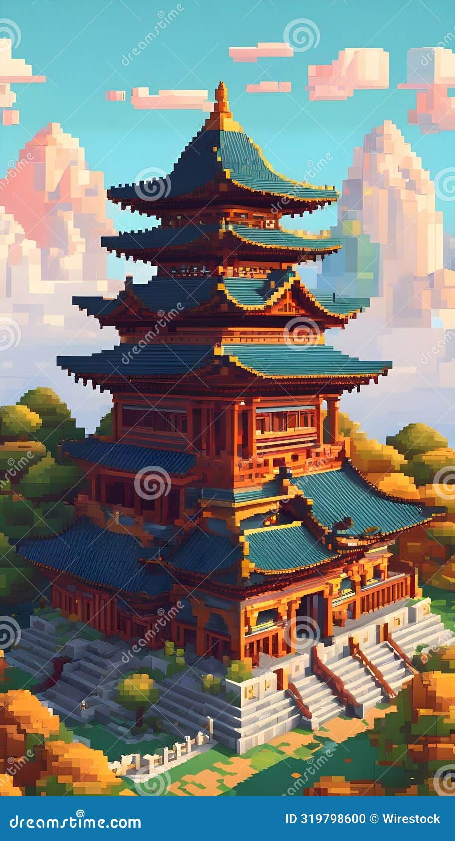 AI Generated Illustration of an Eastern Temple Stock Illustration ...