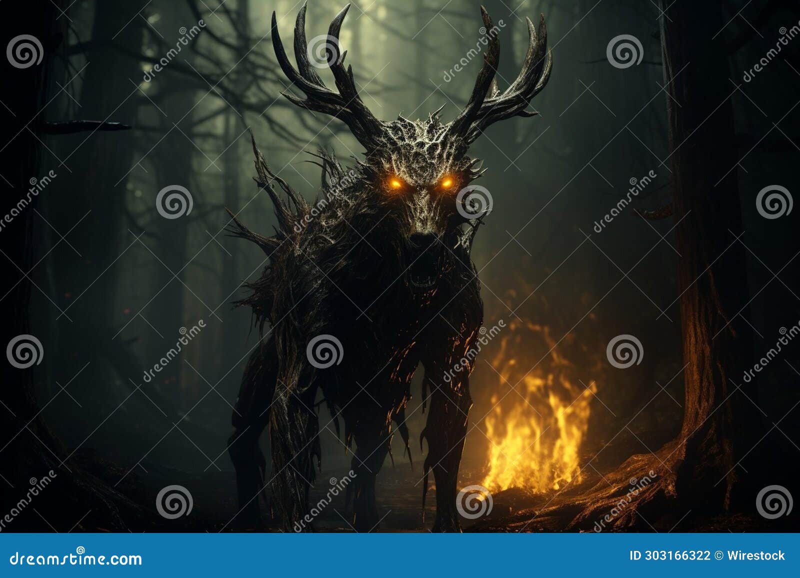 AI Generated Illustration of an Eerie, Dark Animal with Horns in a ...