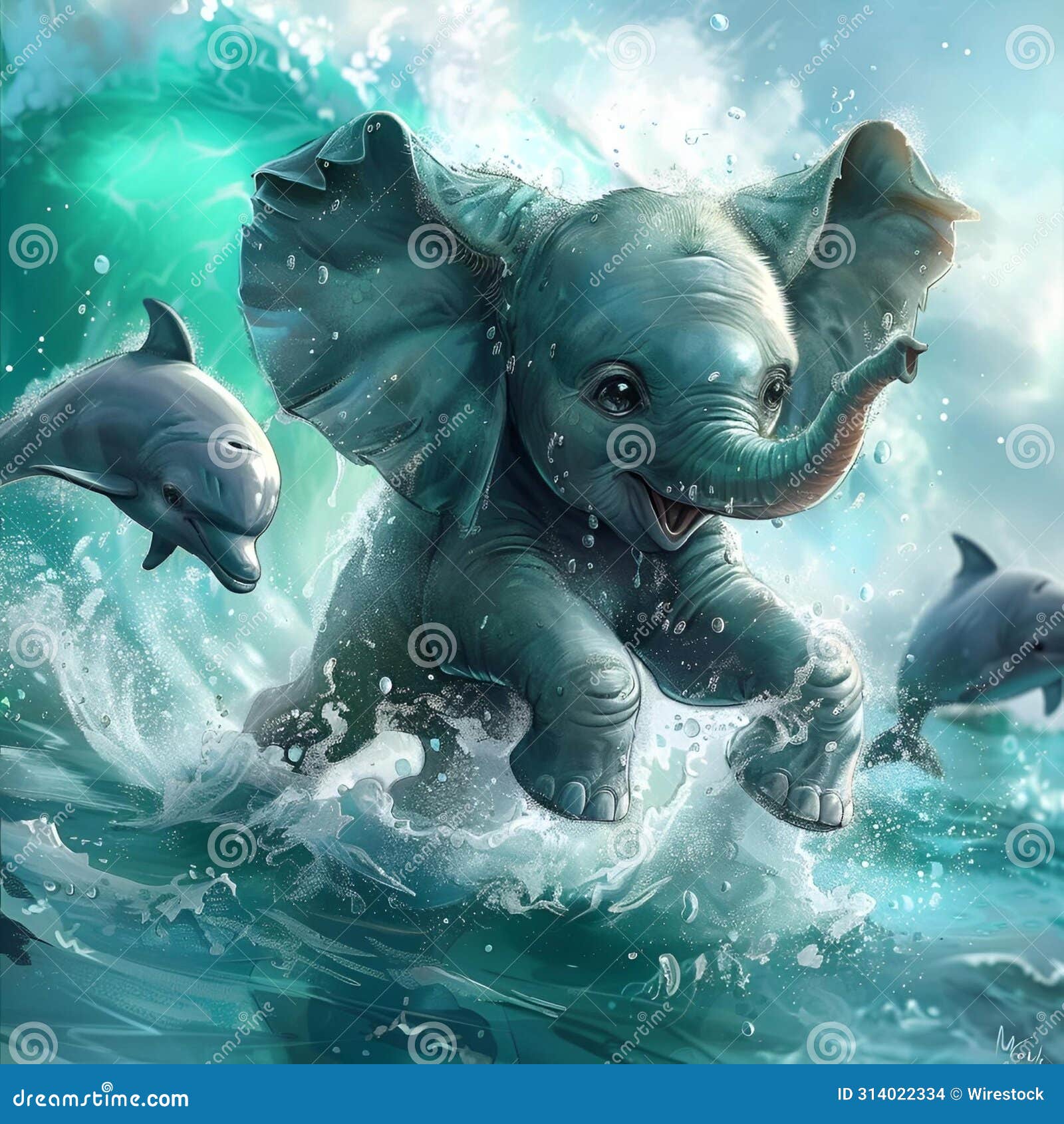AI Generated Illustration of an Elephant Playfully Leaps Over Ocean ...