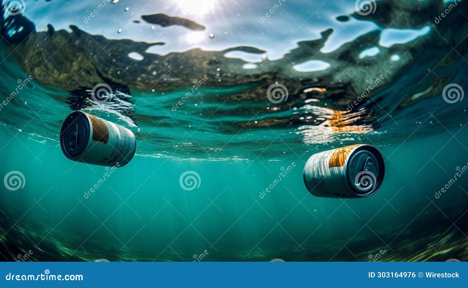 AI Generated Illustration of Empty Aluminum Cans Floating on Top of the ...