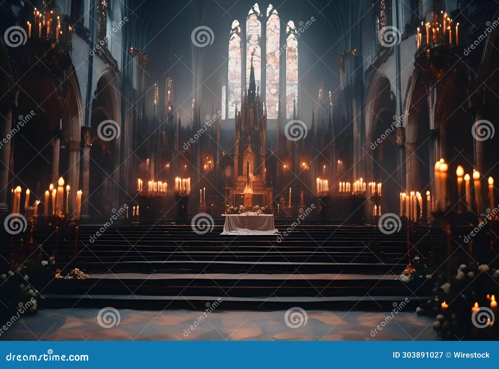 AI Generated Illustration of an Empty Cathedral with Tall Gothic ...