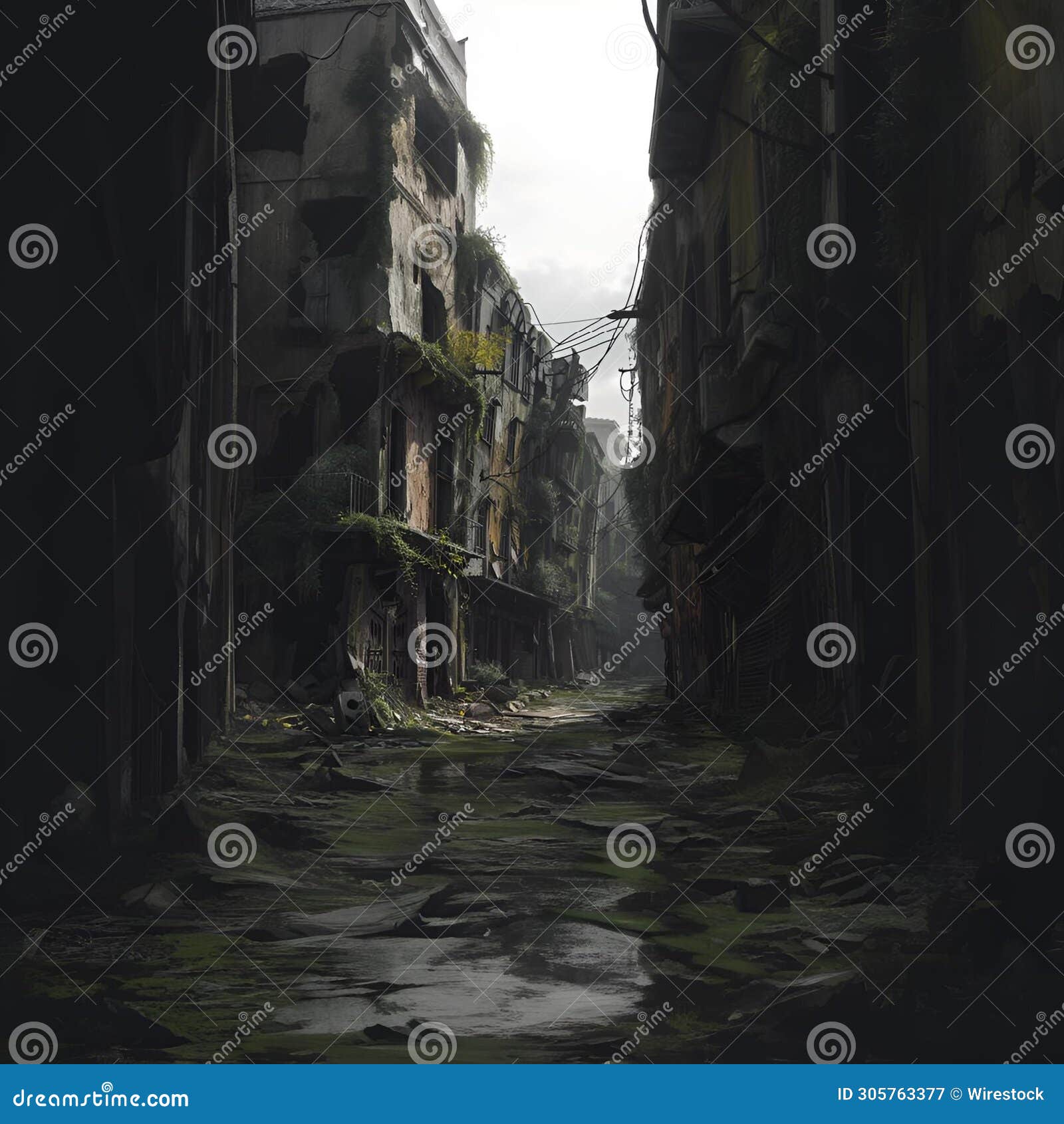 AI Generated Illustration of an Empty, Desolate City Street with a ...