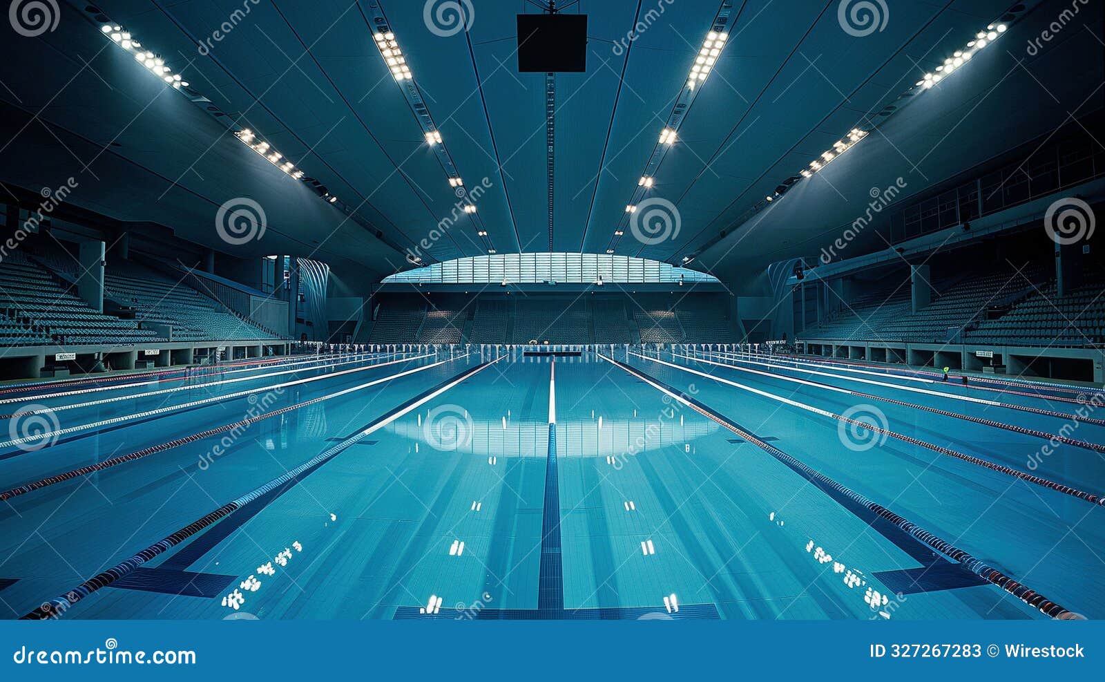 Indoor Olympic Size Swimming Pool Arena With Blue Seats Royalty-Free ...