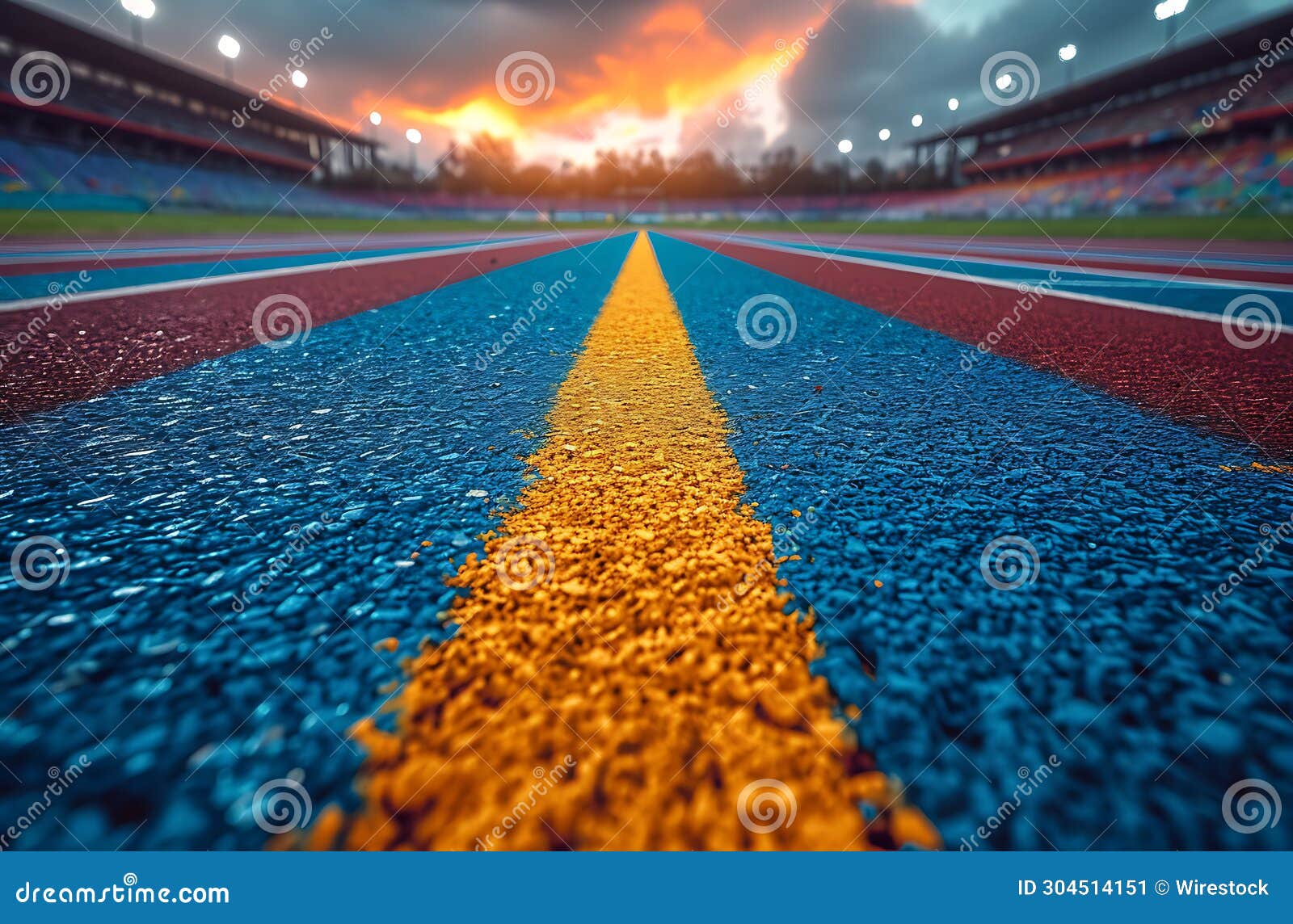 AI-generated Illustration of an Empty Stadium Field with Blue and ...