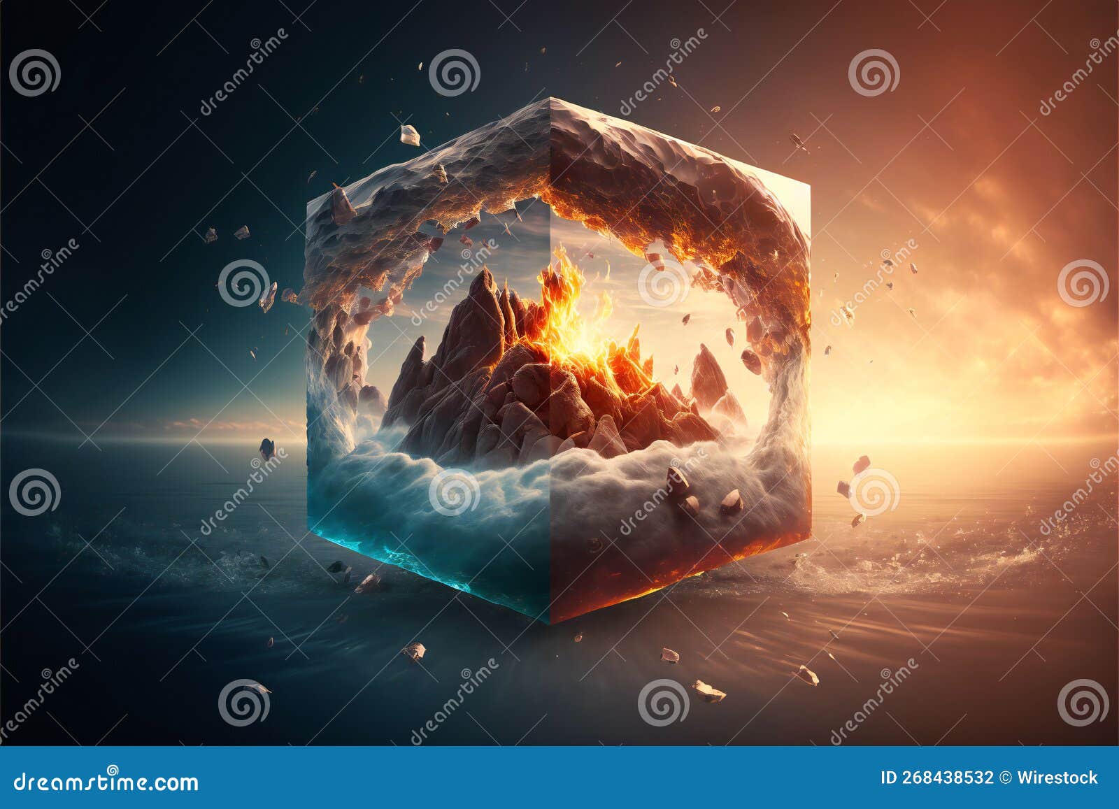 AI Generated Illustration of an Erupting Volcano Stuck in an Ice Cube ...