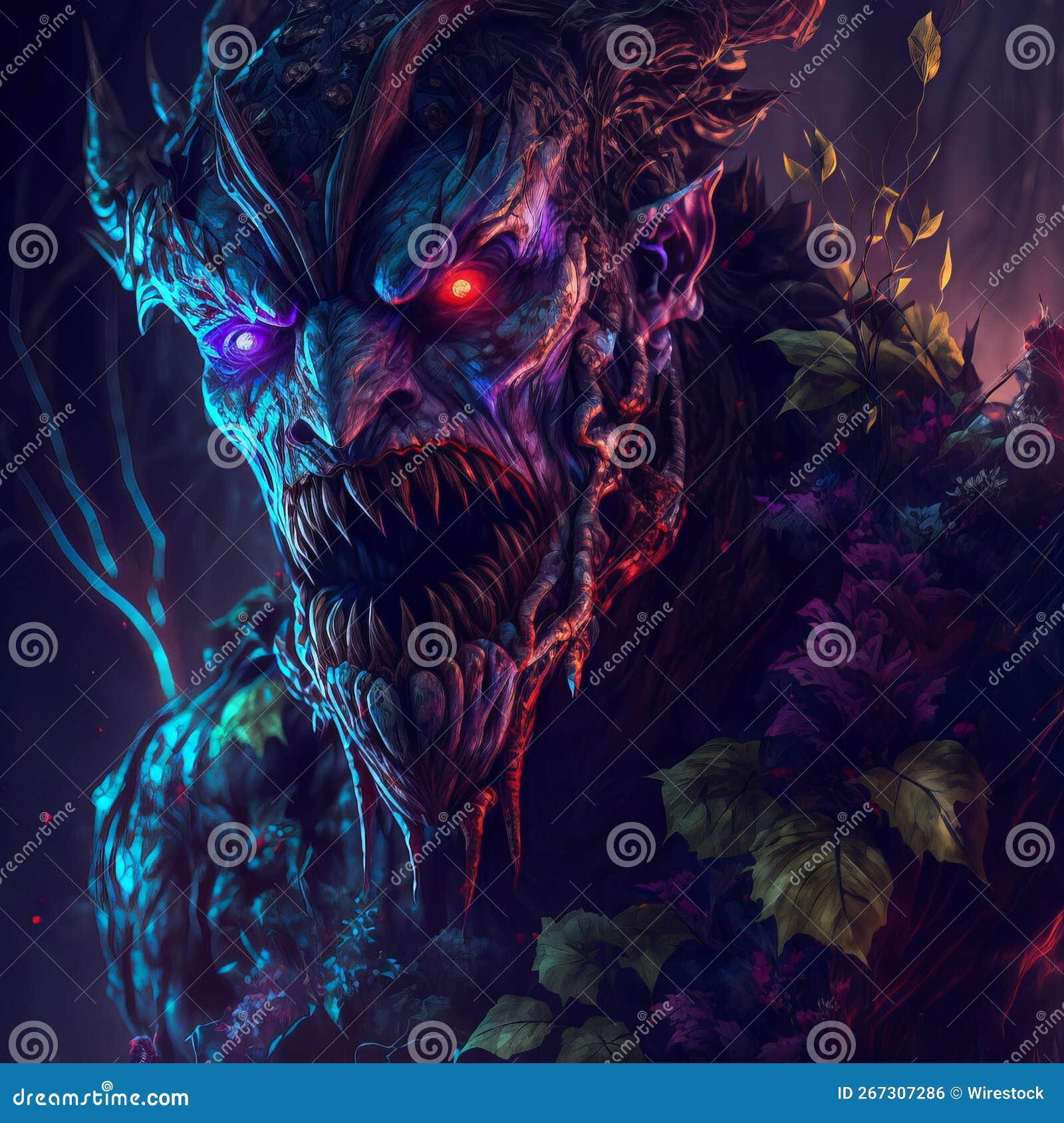 AI Generated Illustration of an Evil Ent-like Creature with Sharp Teeth ...