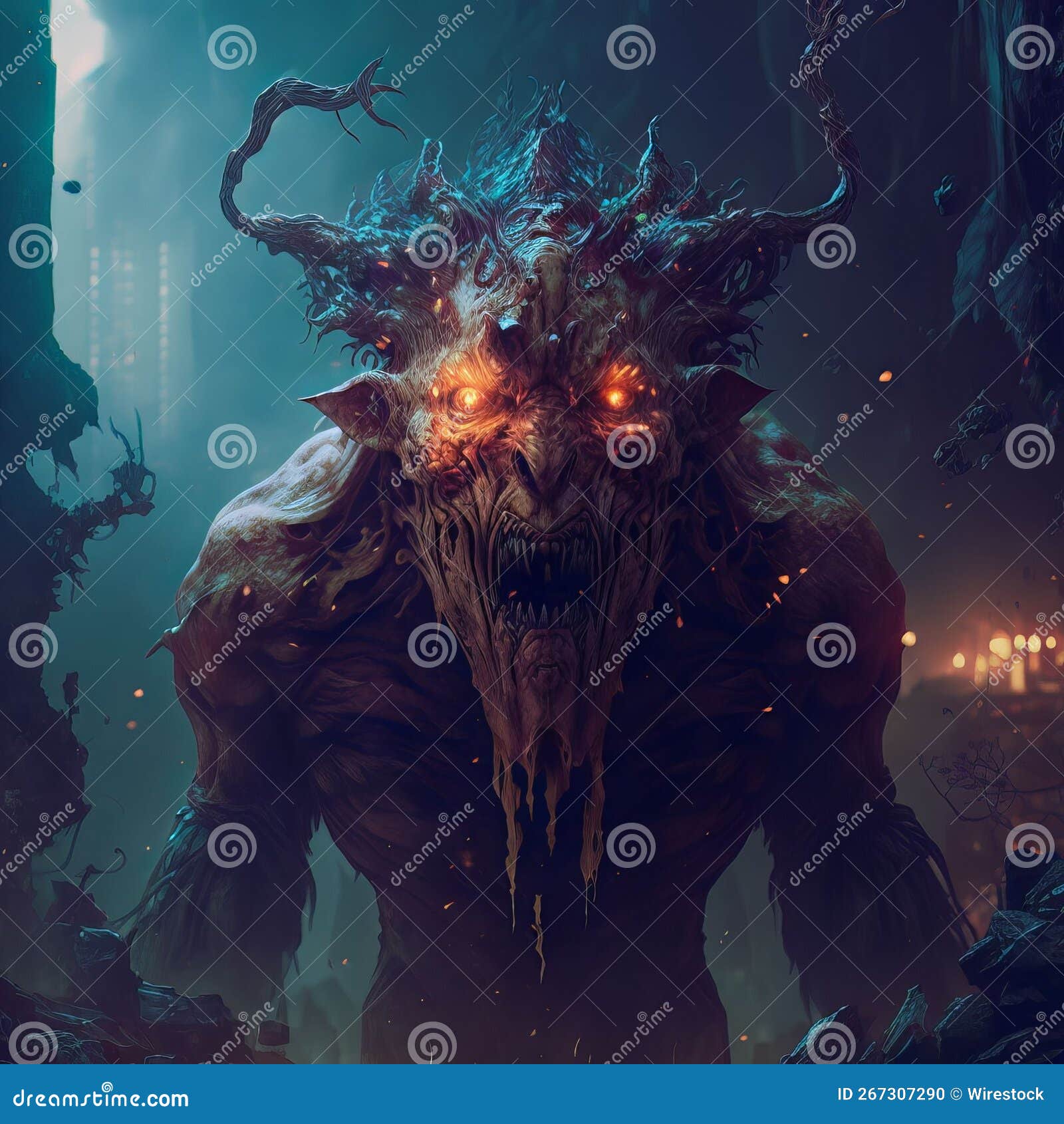 AI Generated Illustration of an Evil Ent-like Creature with Sharp Teeth ...
