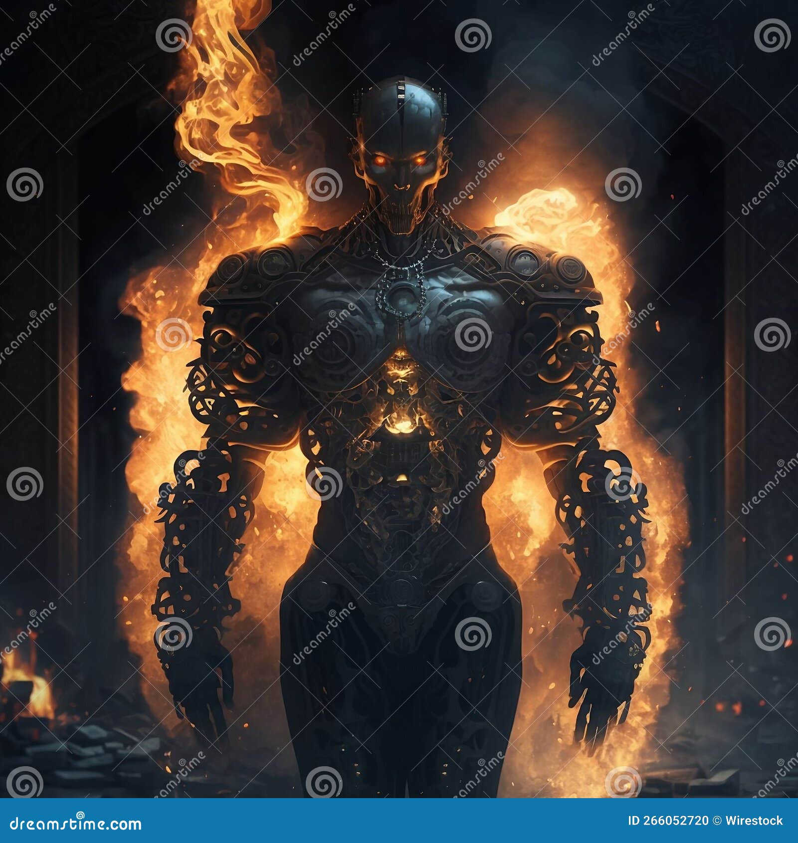 AI Generated Illustration Of An Evil Robot With An Explosion In The ...