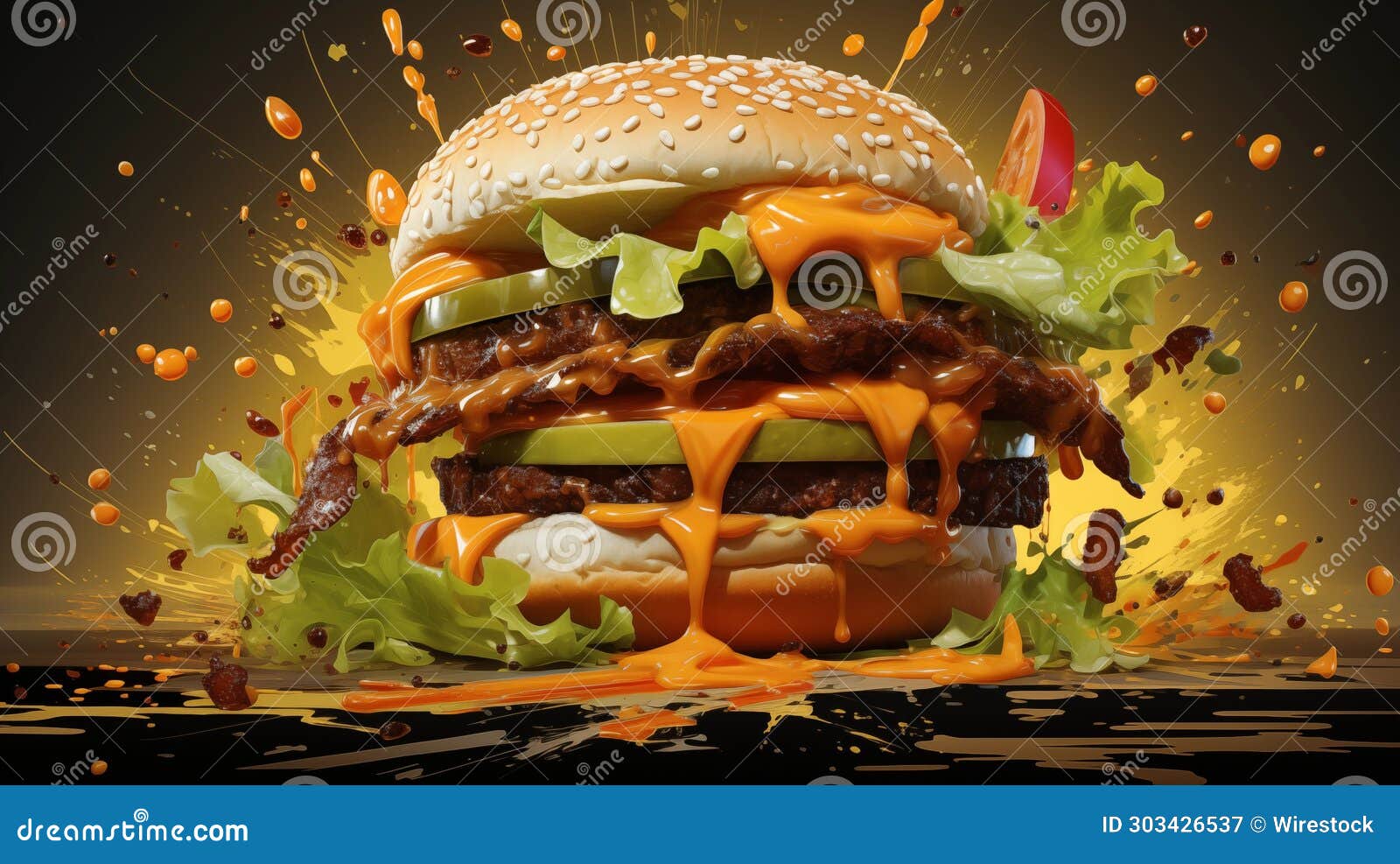 AI Generated Illustration of an Exploded Cheese Burger, with Toasted ...