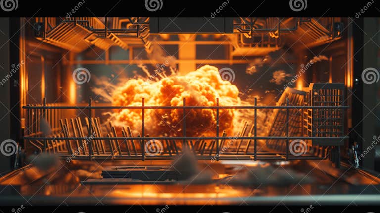 AI Generated Illustration of an Explosion and Fire Inside a Dishwasher ...