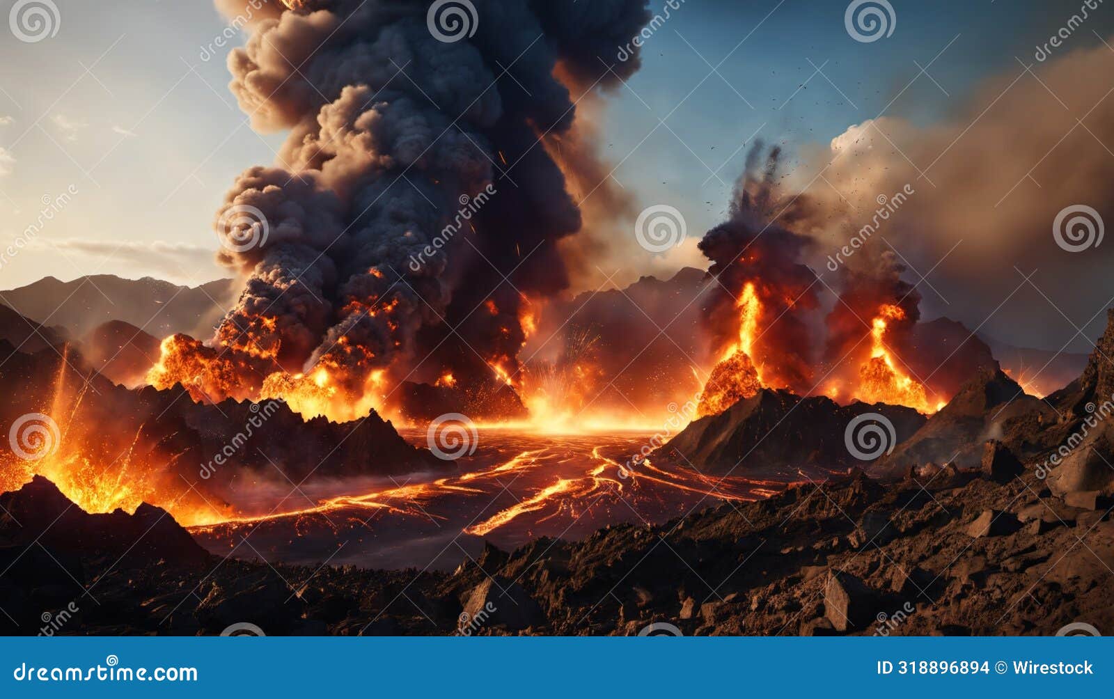 AI Generated Illustration of Explosive Eruption with Lava and Ash ...