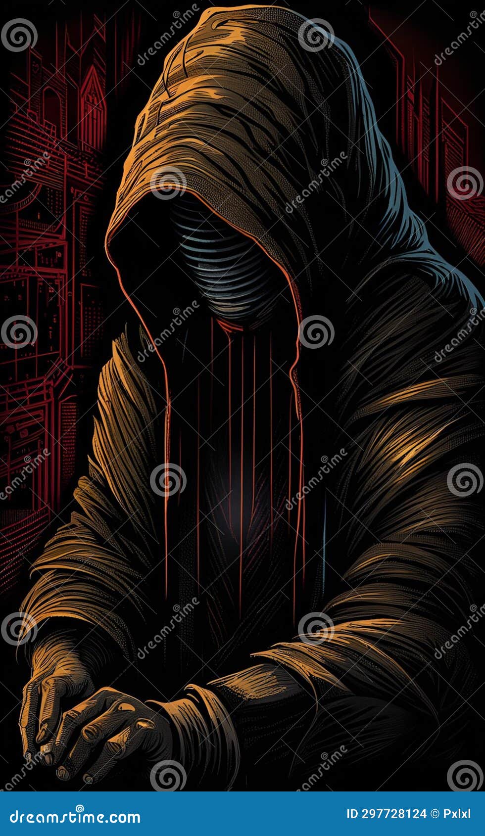 AI Generated Illustration of a Faceless Hacker with an Hood and a ...
