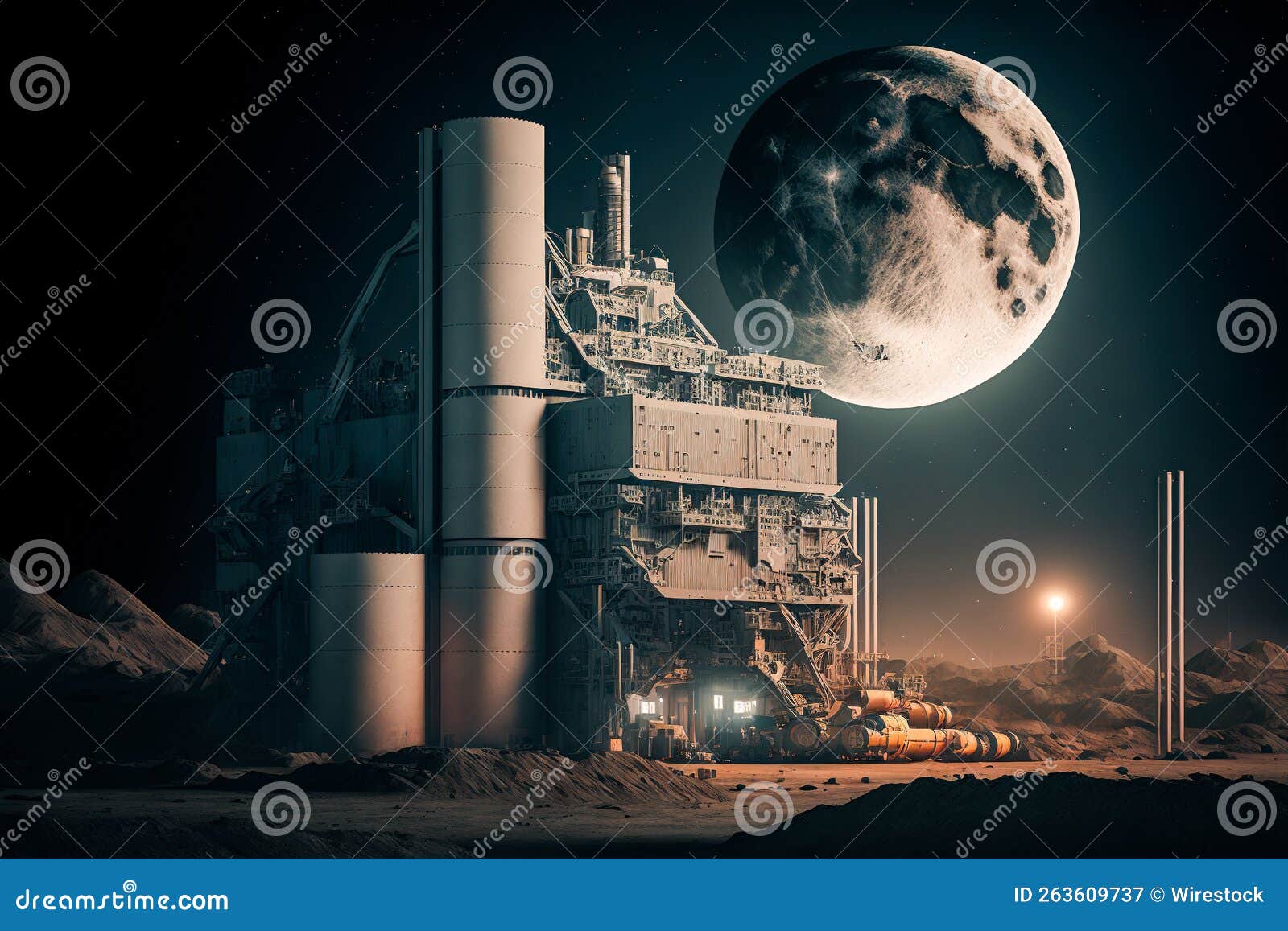 AI Generated Illustration of a Factory on the Moon Stock Illustration ...