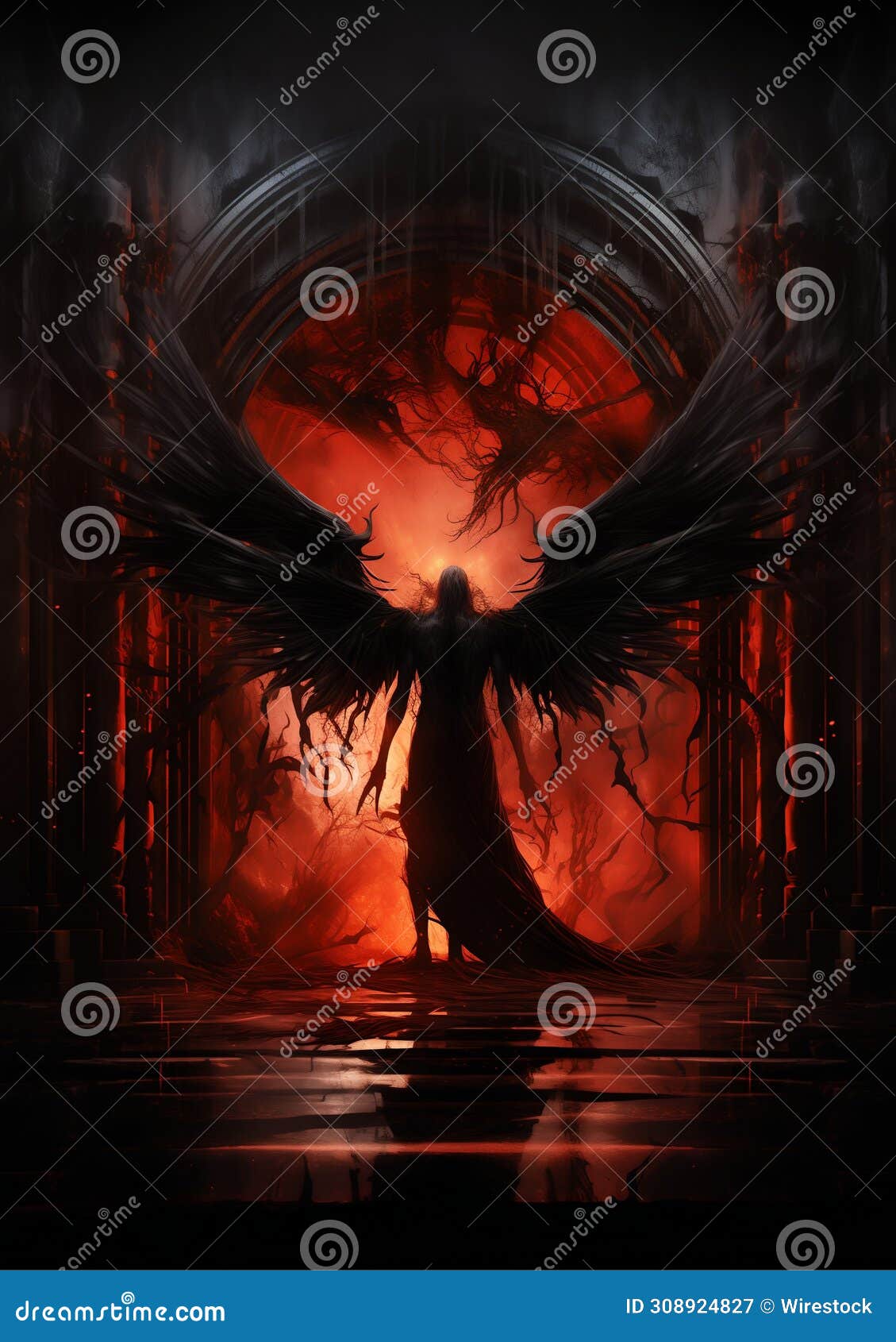 AI Generated Illustration of a Fallen Angel Standing in Front of the ...