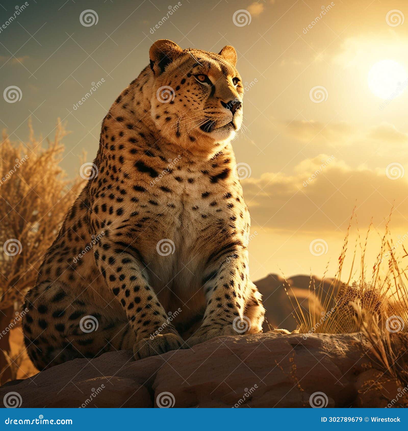AI Generated Illustration of a Fat Leopard on a Meadow Stock ...