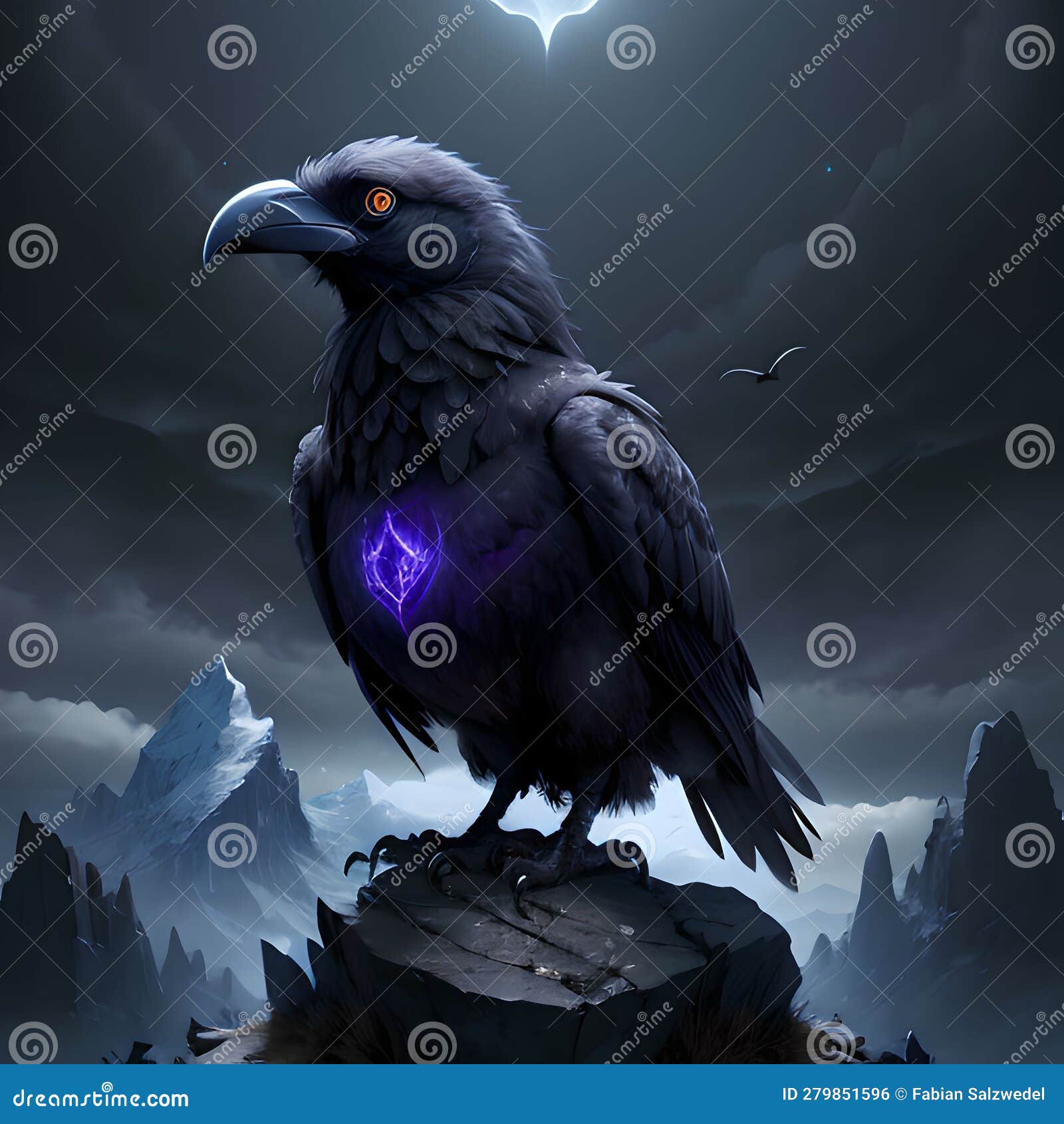 An Illustration of a Raven Imbued with Dark Magic on a Mountaintop ...