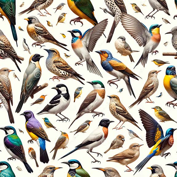 Birds of Harmony Seamless Real Bird Pattern Stock Illustration ...
