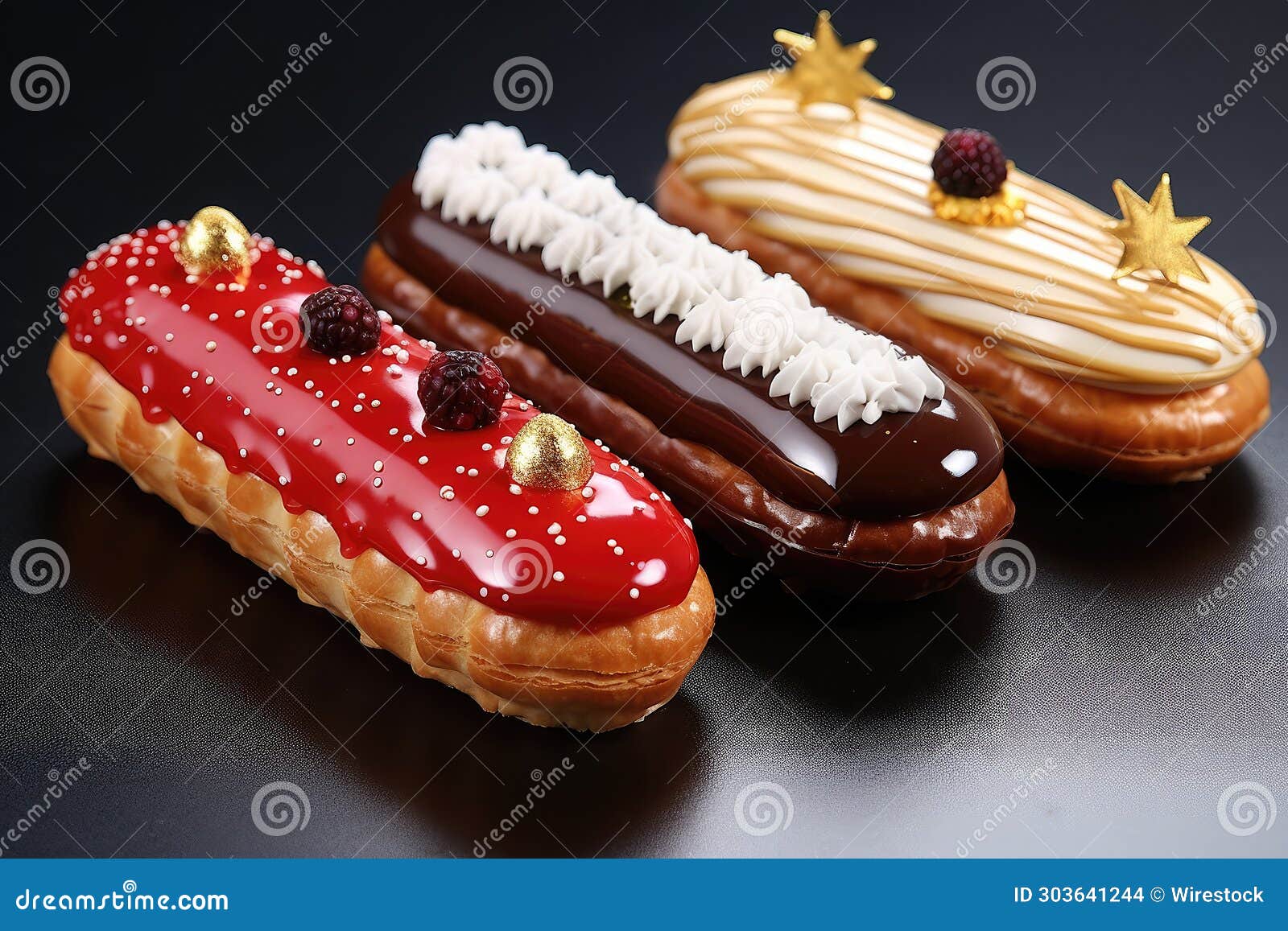 AI Generated Illustration of a Festive Eclair Pastry with Snowflake and ...