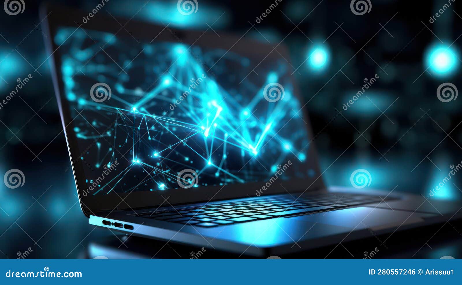AI Generated Illustration of a Fiber Optic Network on Laptop Screen in ...