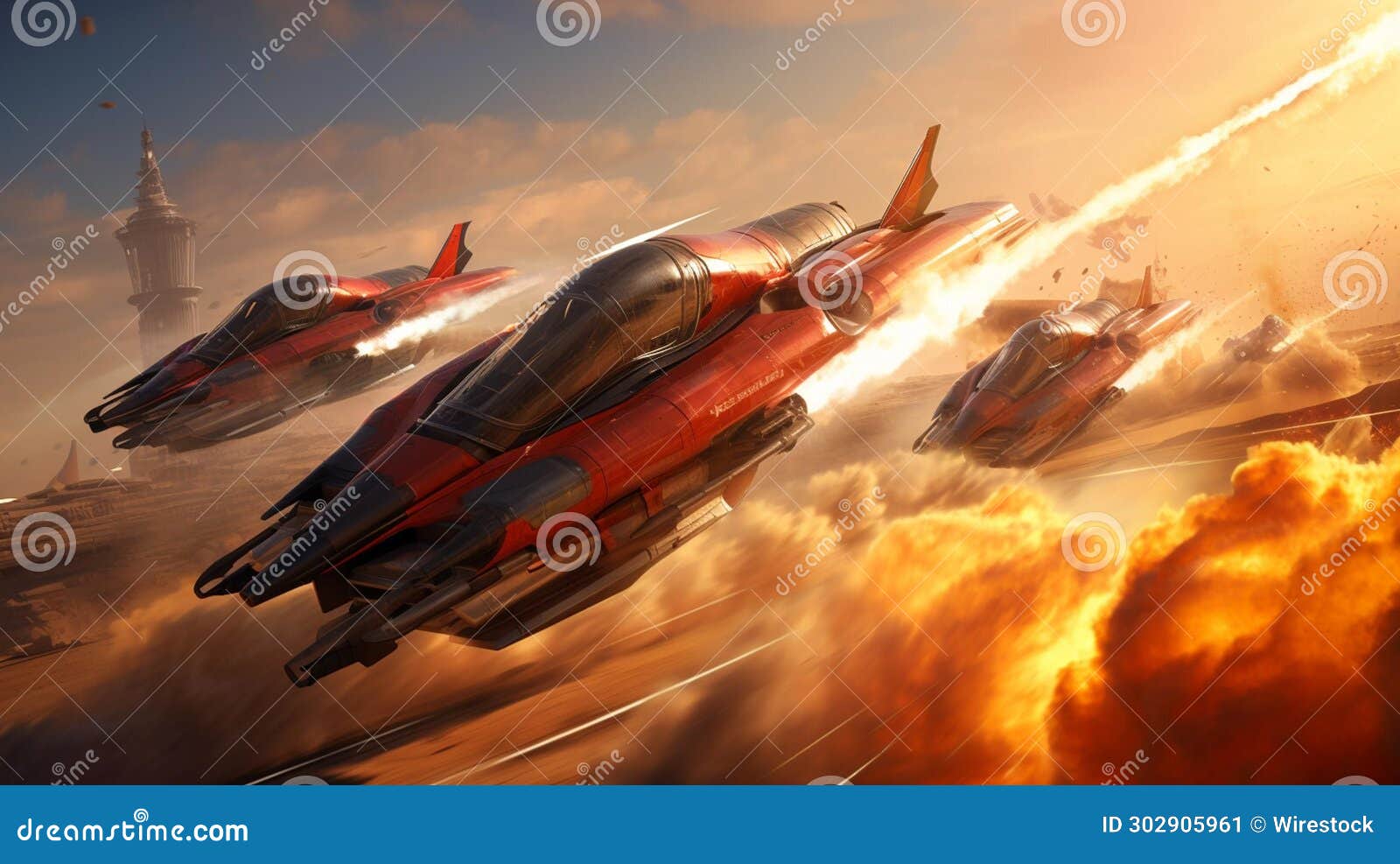 AI Generated Illustration of Fighter Jets Soaring through Fire Stock ...