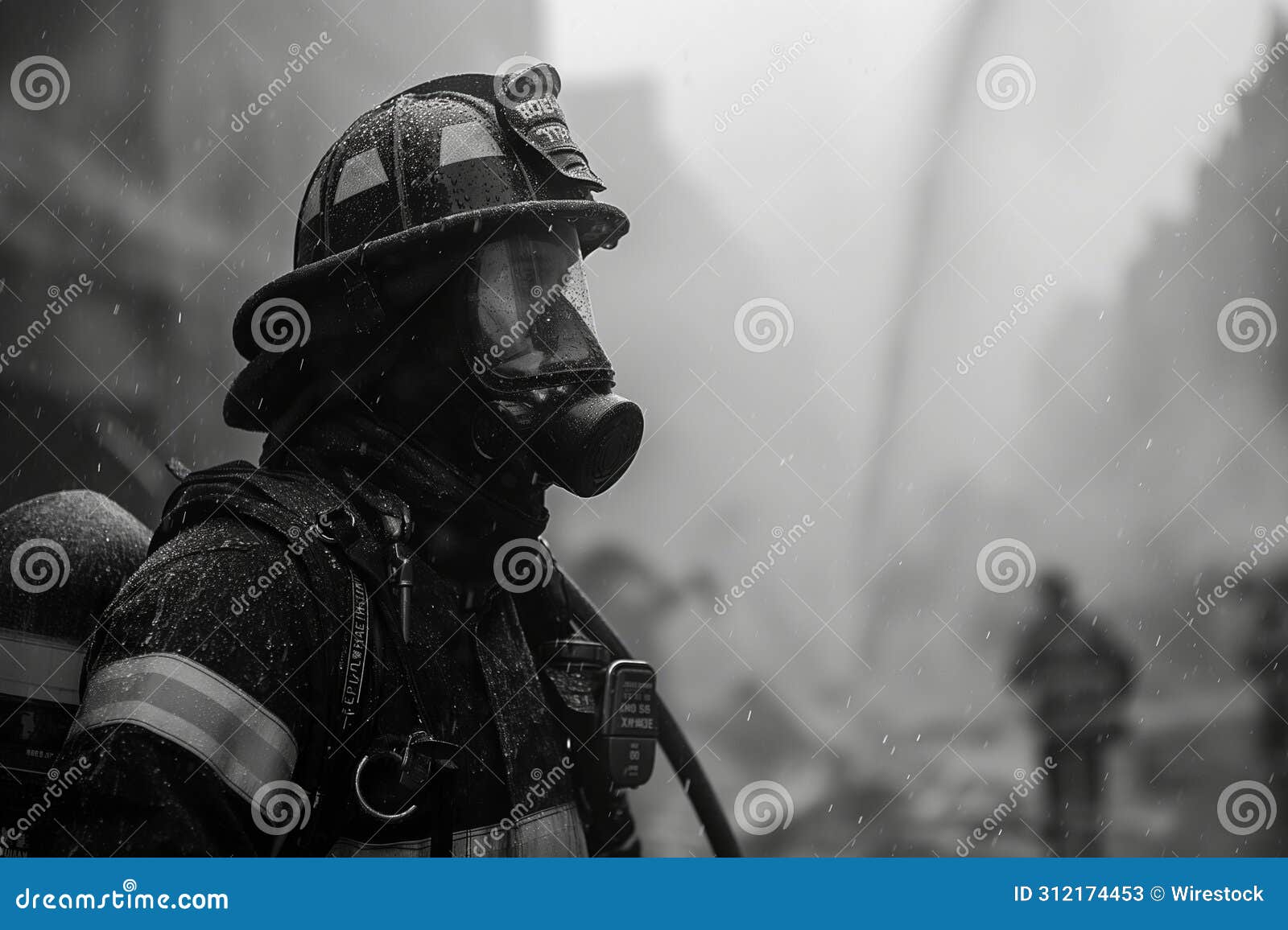 AI-generated Illustration of a Firefighter in Uniform Standing in the ...