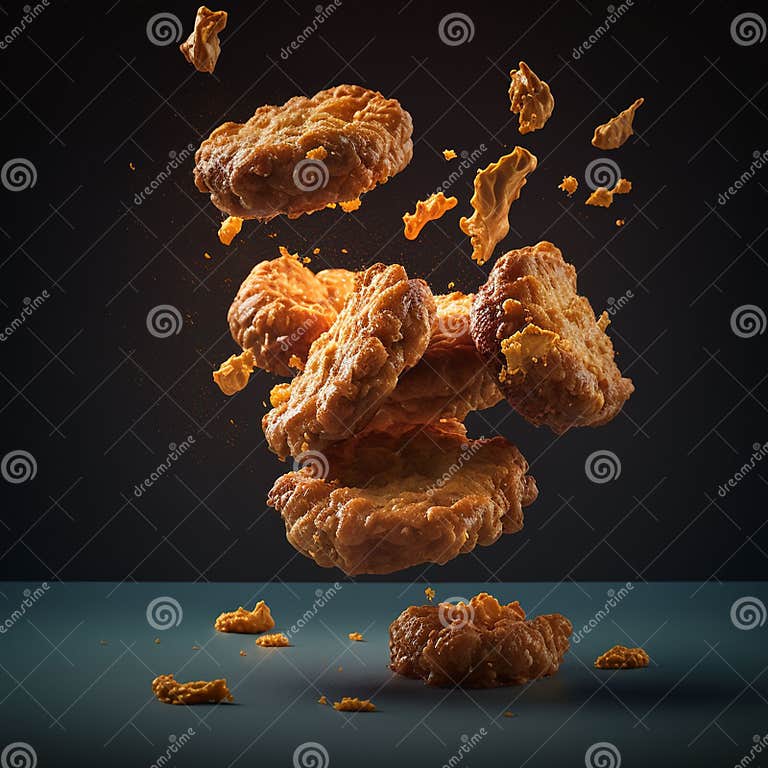 AI Generated Illustration of a Floating Stack of Golden-brown Chicken ...