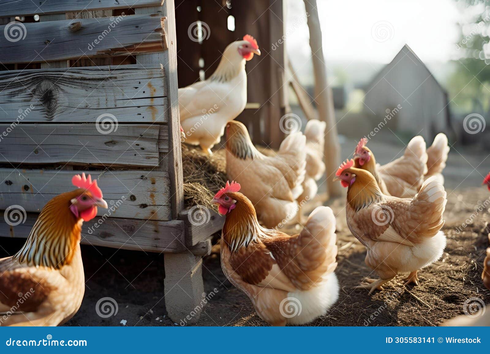 There is a Group of Chicken that are Standing in the Dirt Stock ...