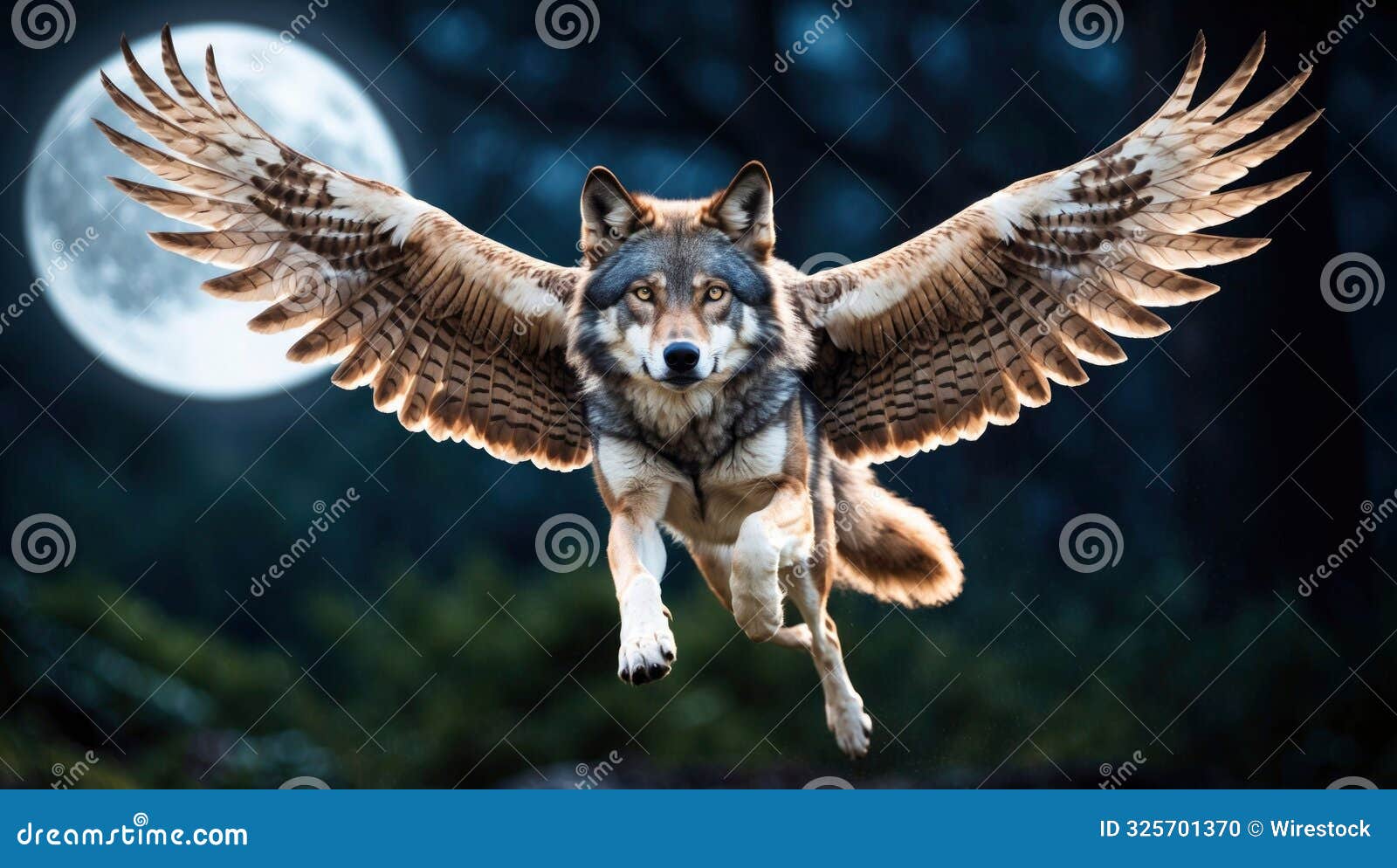 AI Generated Illustration of a Flying Wolf with Wings in Front of a ...