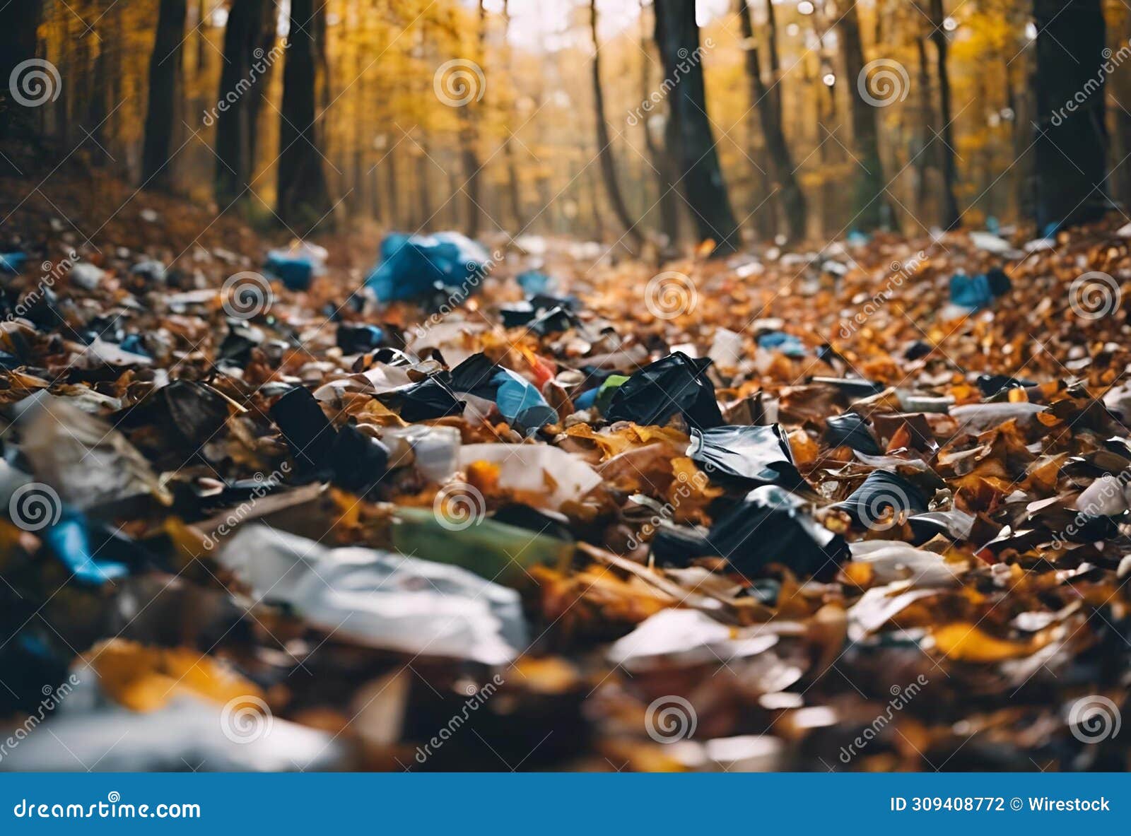 AI-generated Illustration of a Forest Littered with Trash and Fallen ...
