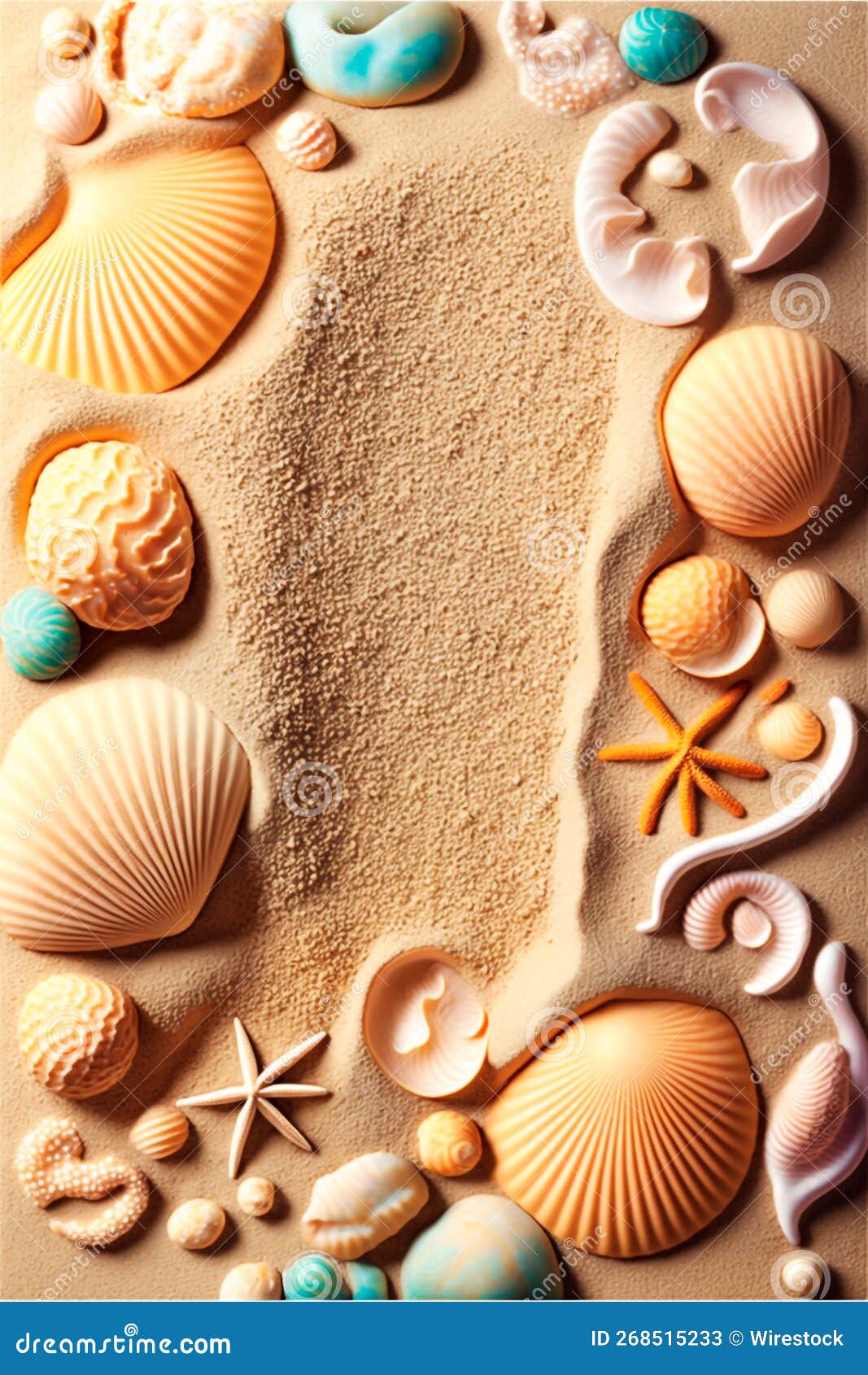 Frame With Seashells. Tropical Underwater Mollusk Shells Illustration ...