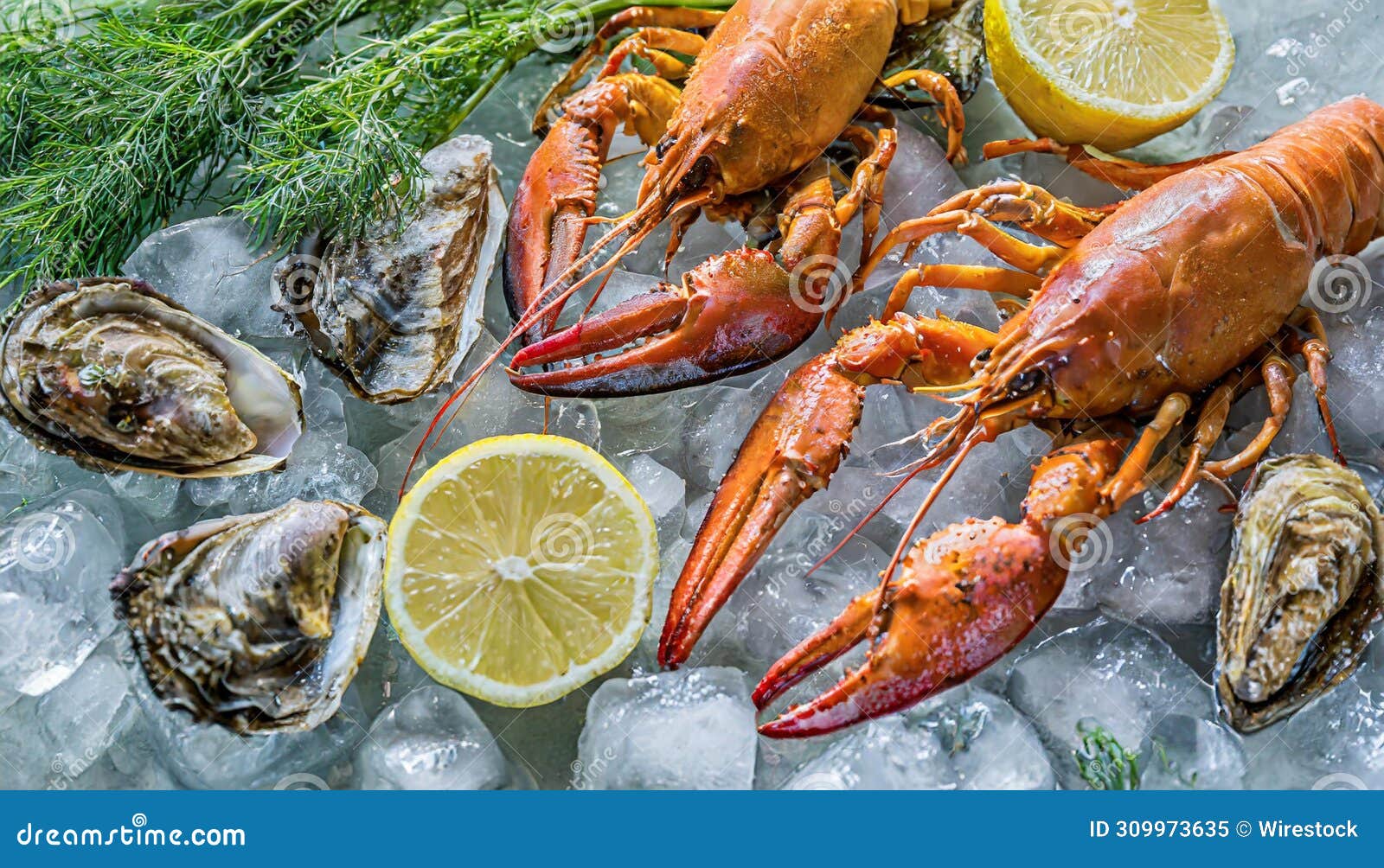 AI Generated Illustration of Fresh Lobsters and Shellfish on Ice Stock ...
