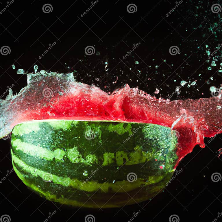AI Generated Illustration of Fresh Slice of Watermelon Exploding with Juice Stock Illustration ...
