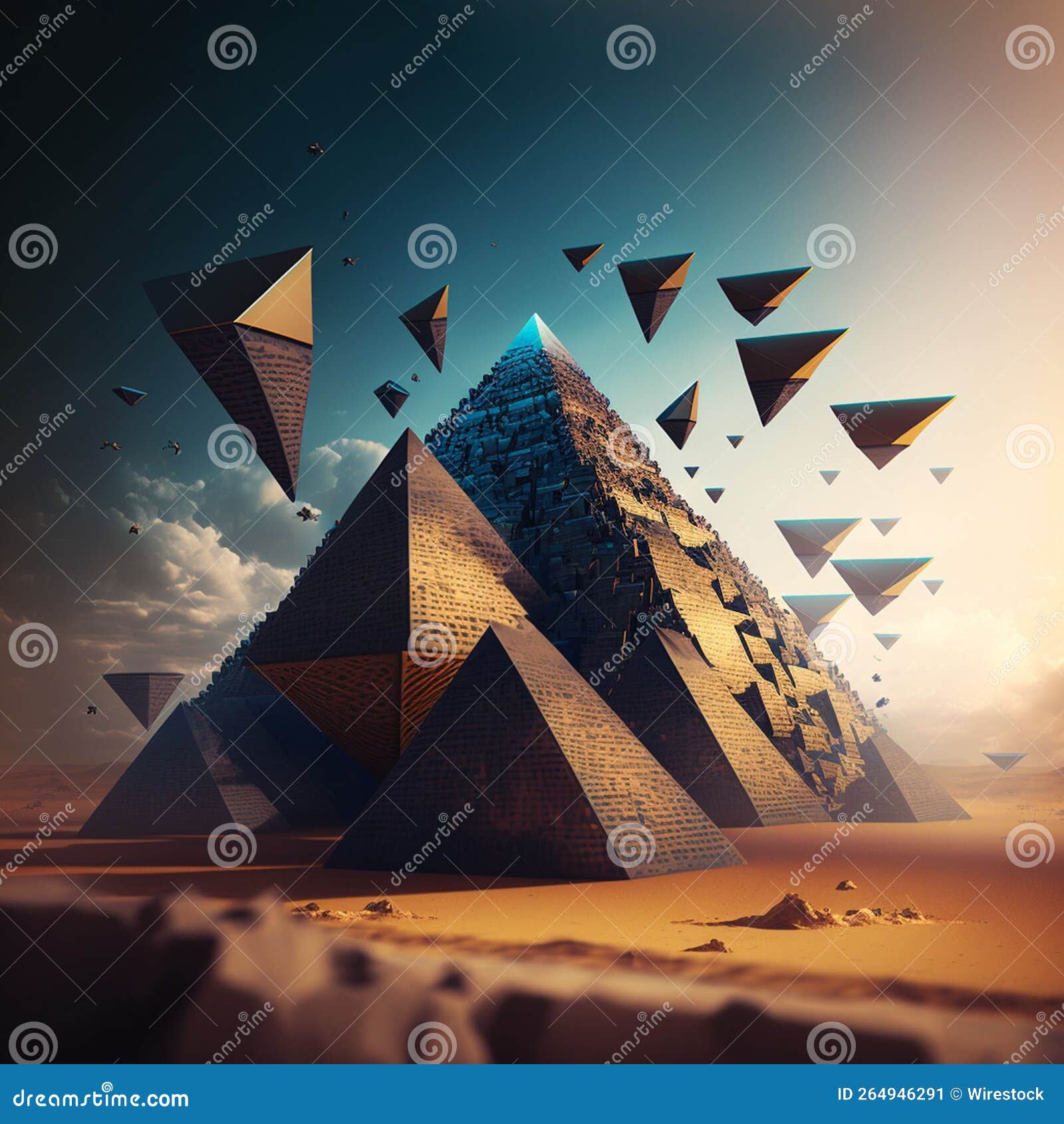 AI Generated Illustration of Futuristic Ancient Pyramids with Sunset ...
