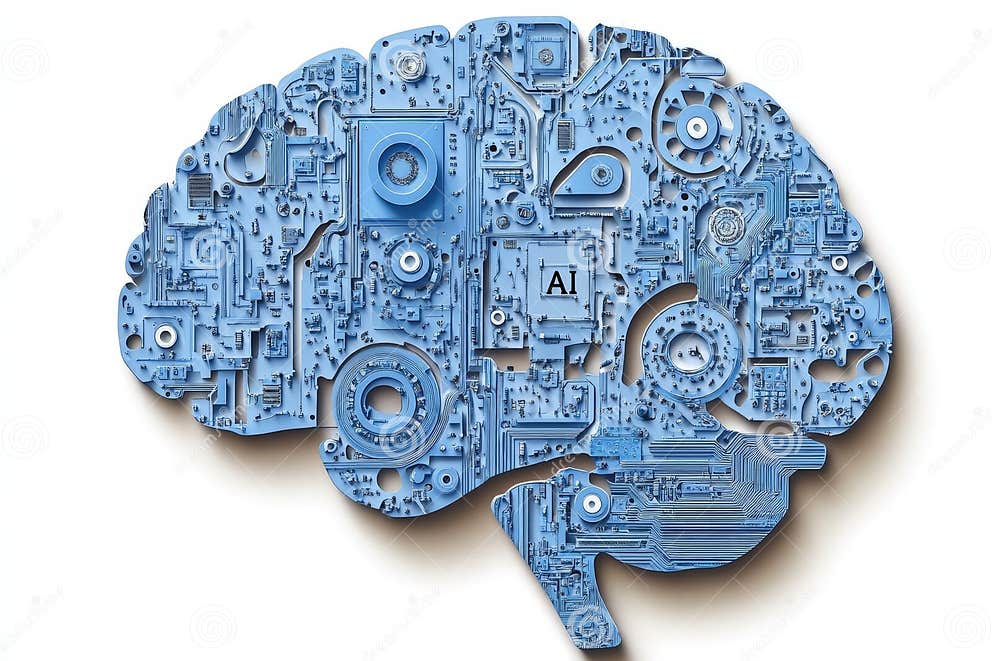 Futuristic Blue Brain Embedded Circuits Glowing Neural Pathways High ...