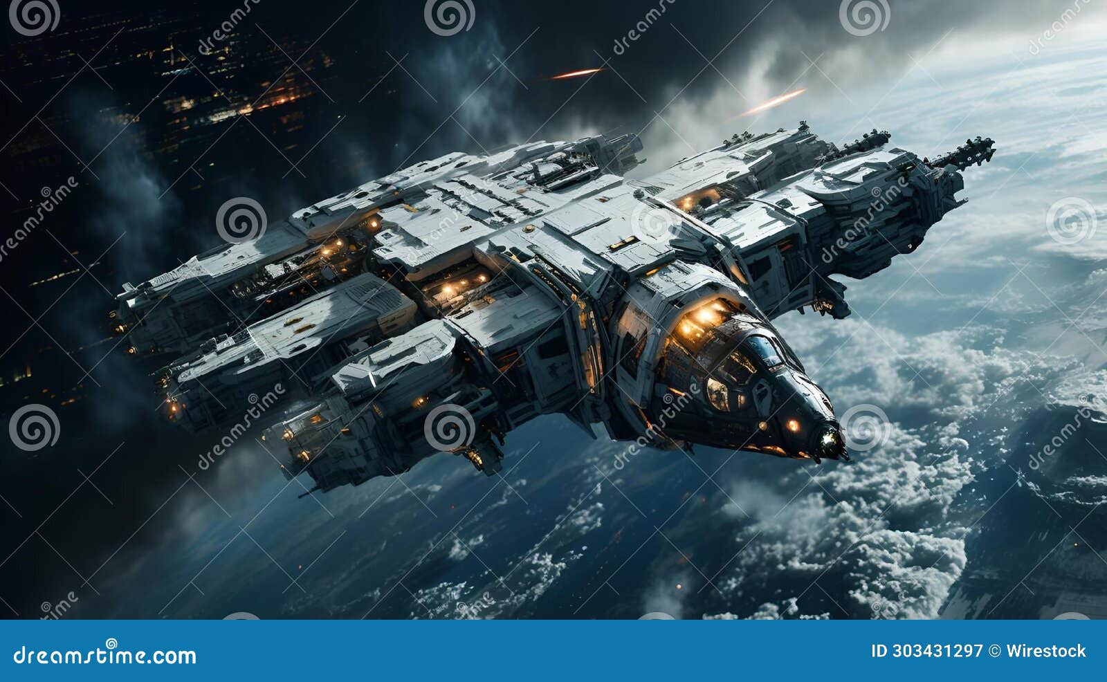 An Sci - Fiction Spaceship Flying Over a World with Many Other Planets ...