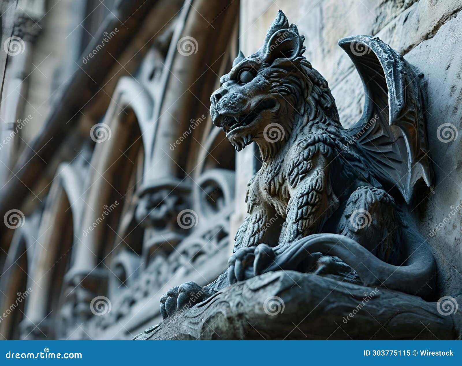 AI Generated Illustration of a Gargoyle Sculpture Perched on a Gothic ...
