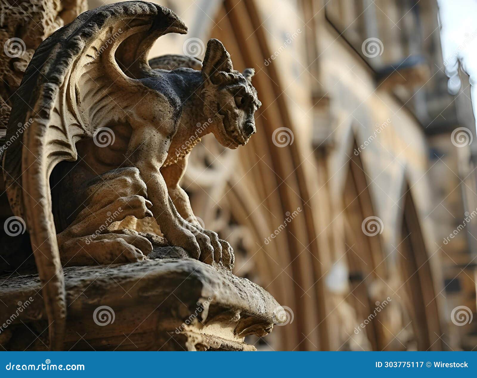 AI Generated Illustration of a Gargoyle Sculpture Perched on a Gothic ...