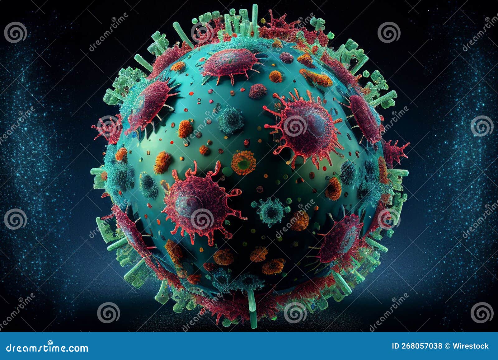 AI Generated Illustration of a Germ or a Virus Model with Many Spikes ...